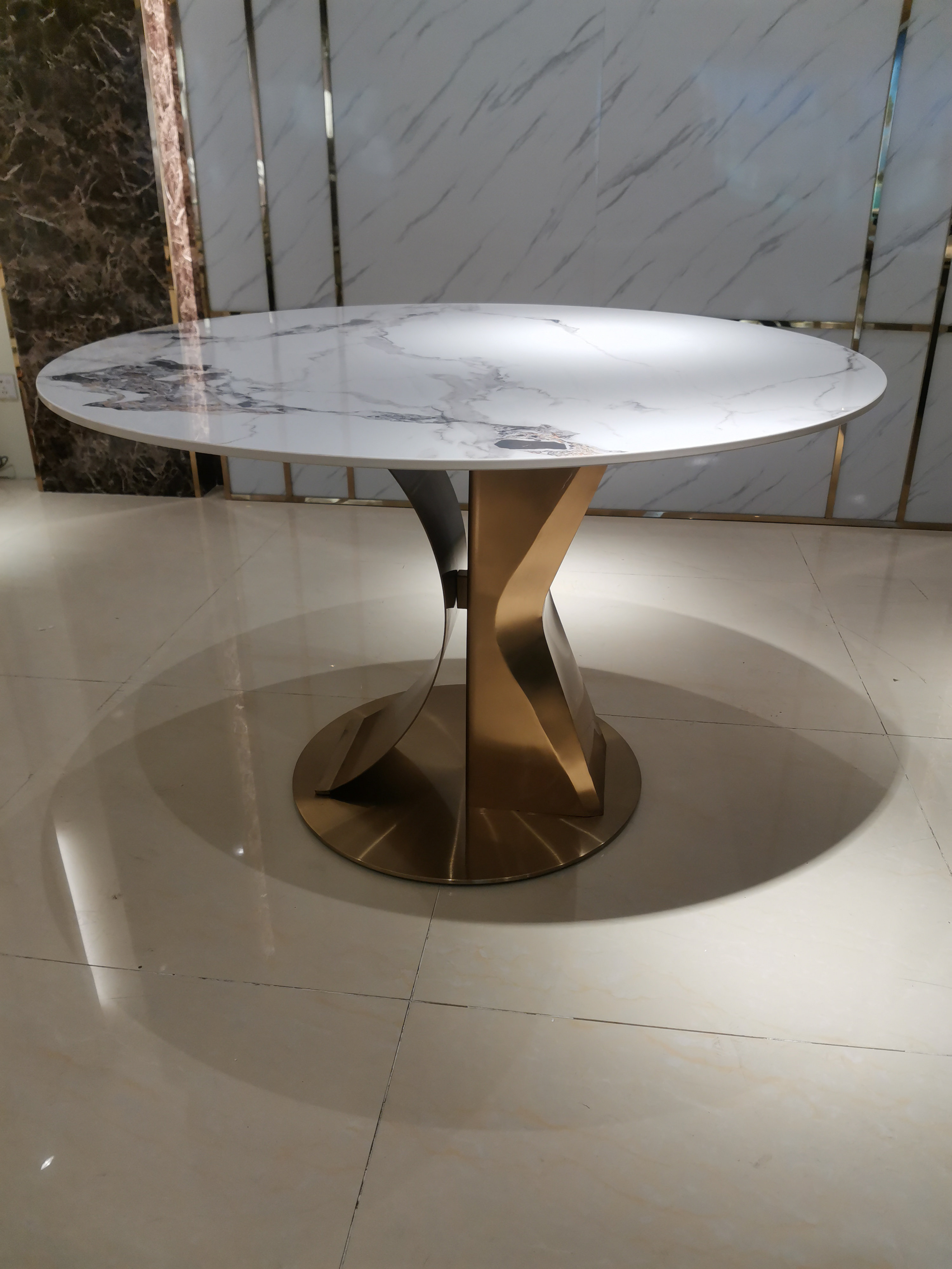 Mercer41 Akshayaa Round Stone Top Metal Base Dining Table | Wayfair