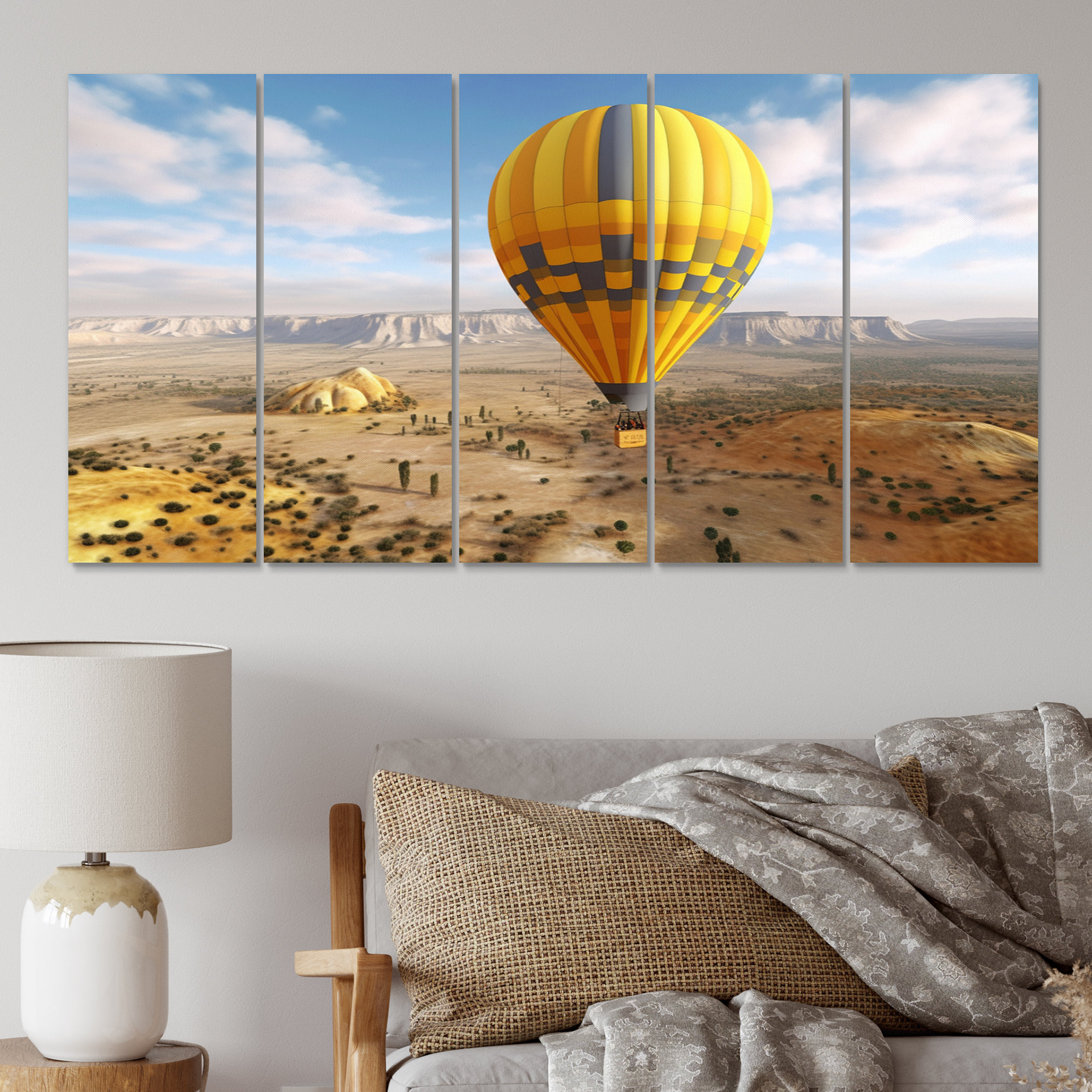 Ebern Designs Yellow Hot Air Ballon Panoramic II On Canvas 5 Pieces ...