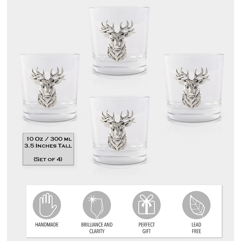 Arthur Court Designs 4 - Piece Glass Elk Head Whiskey Glassware Set ...