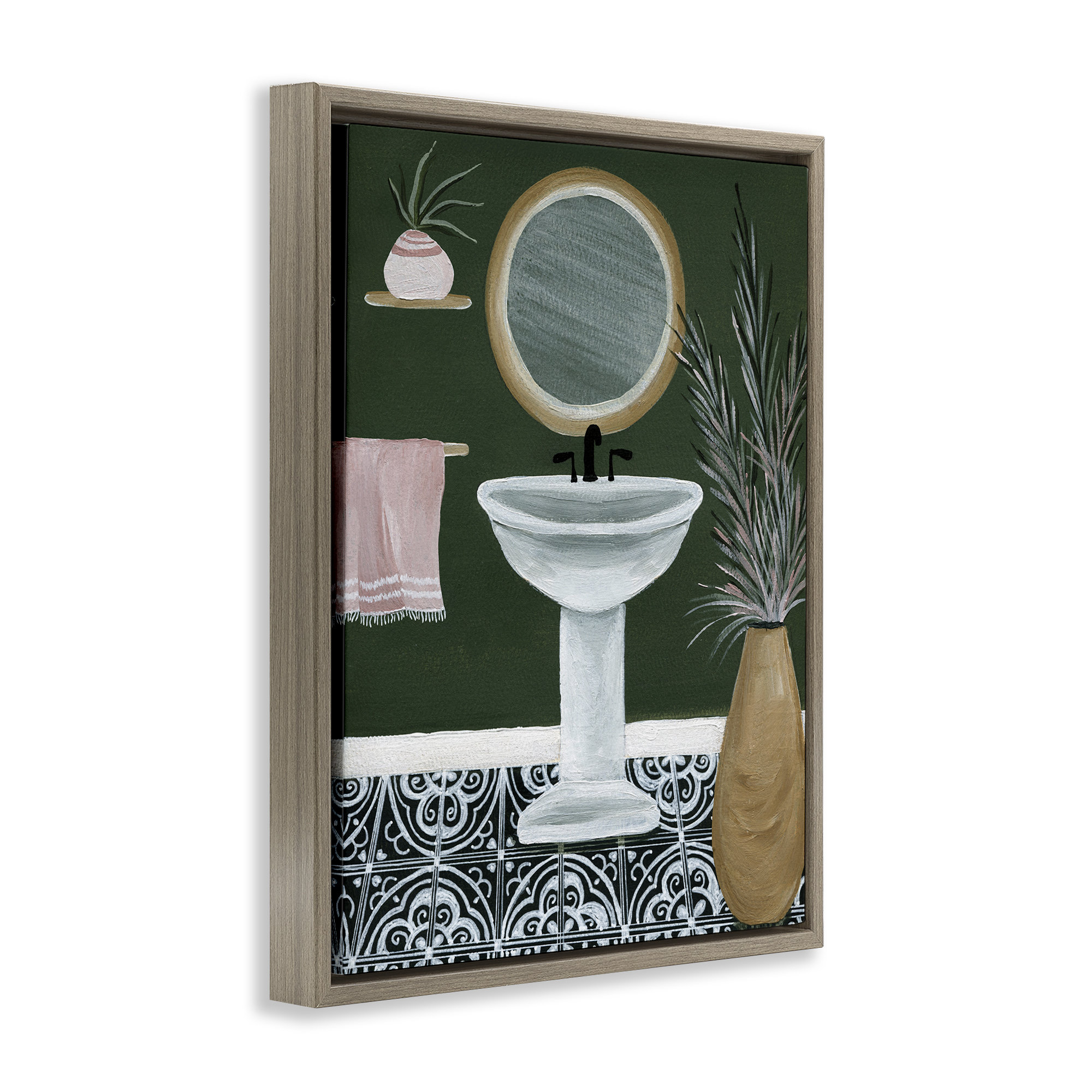 George Oliver Chic Green Bathroom Framed Floater Canvas Wall Art by ...