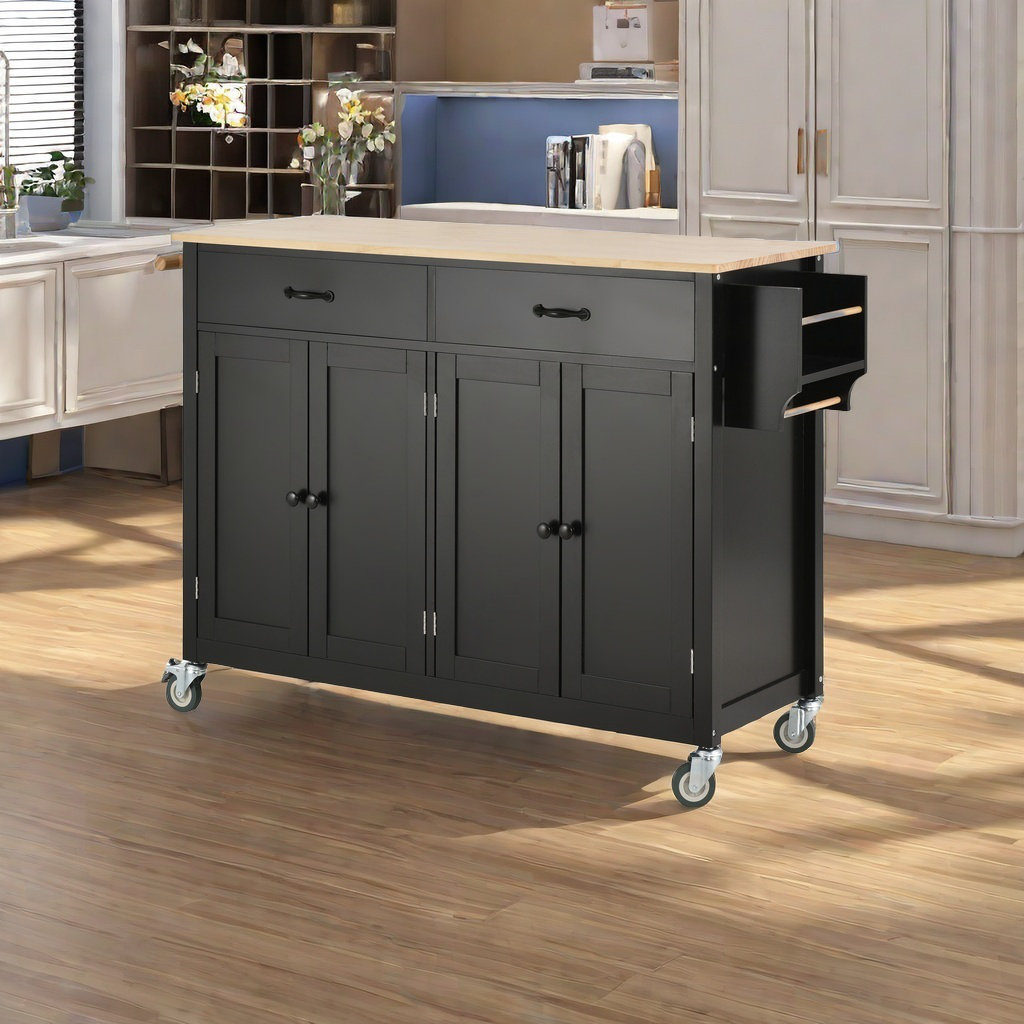 Winston Porter Kitchen Island Cart With 2 Drawers 4 Doors Adjustable ...