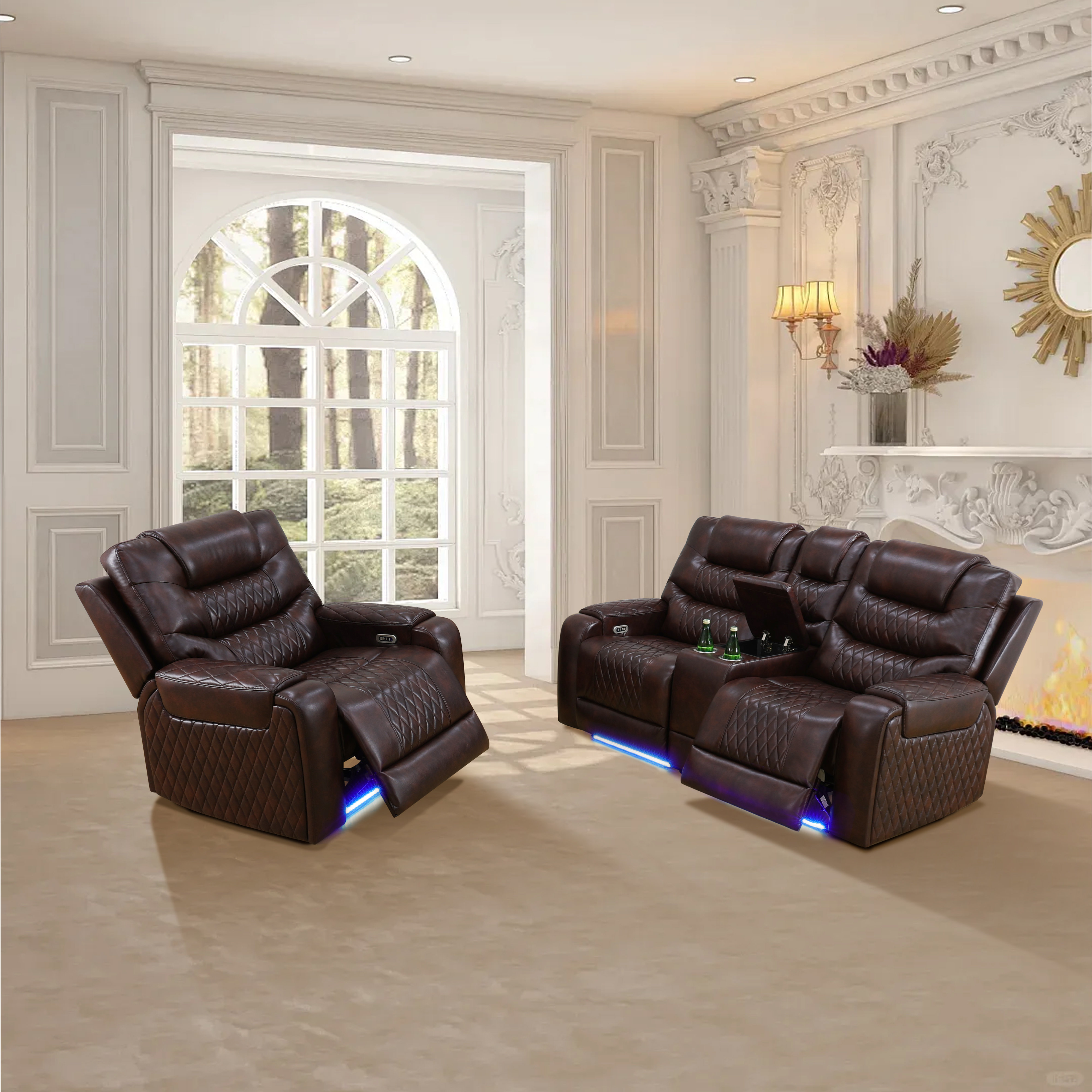 Ivy Bronx Electric 2-Piece Breathing Leather Living Room Recliner Set ...