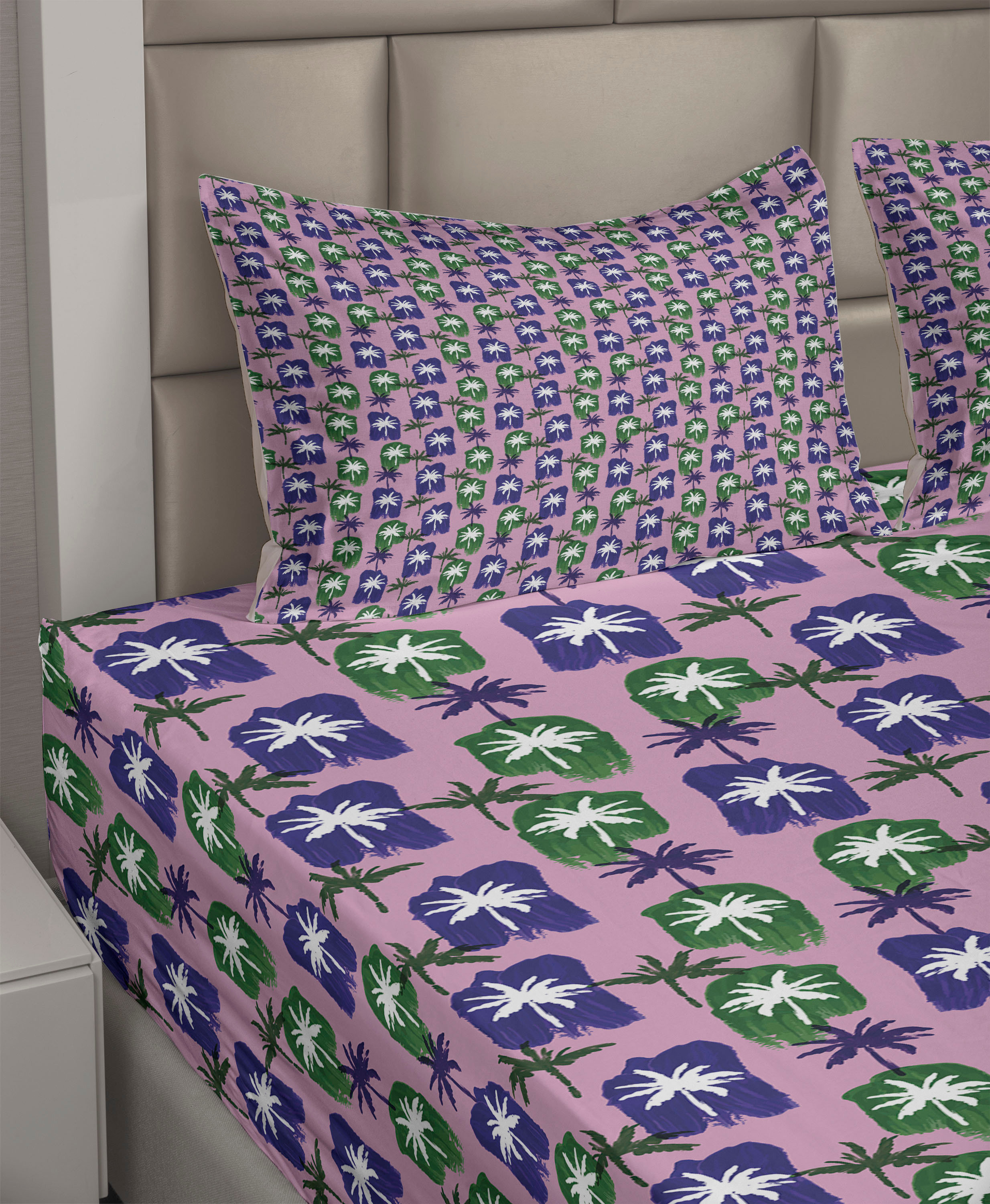 Ambesonne Tropical Sheet Set Paint-Brushed Palm Trees Pale Rose and ...