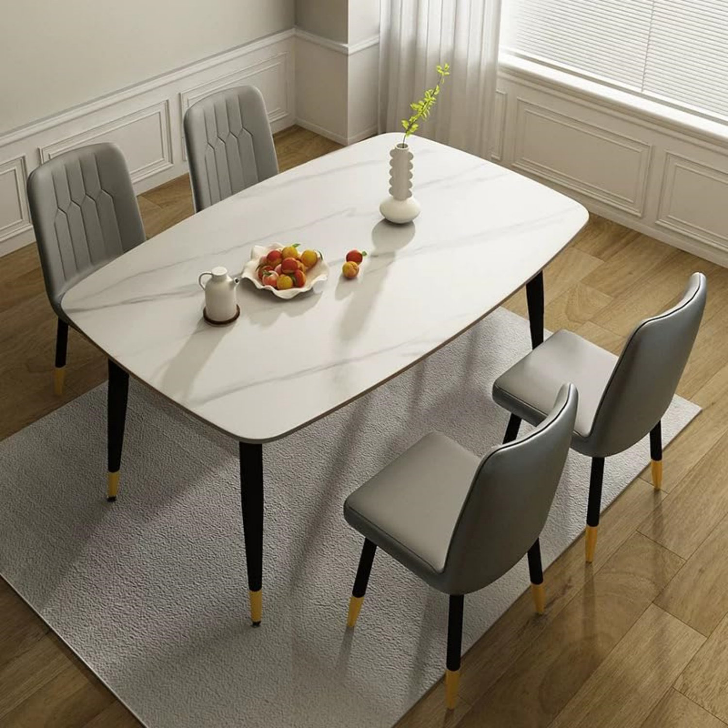 Ivy Bronx Modern Sintered Stone Dining Table With Sturdy Metal Legs ...
