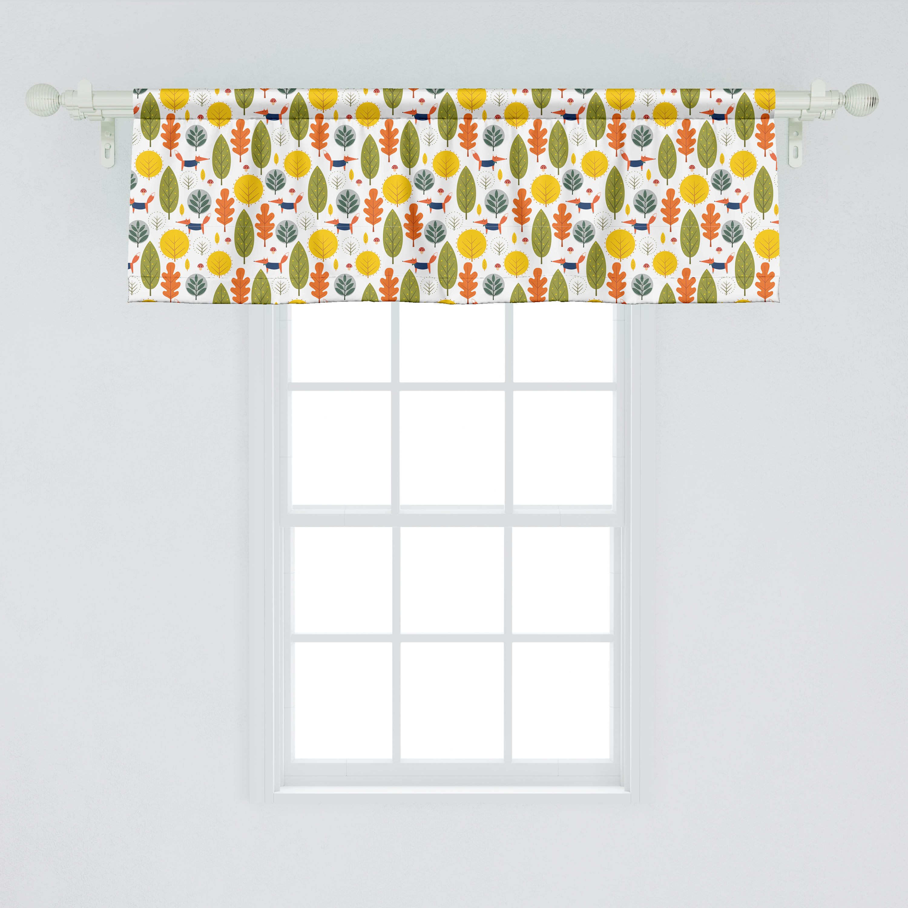 Ambesonne Autumn Valance Pack of 2 Colorful Red Fox on Season White and ...