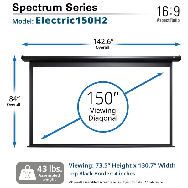 Elite Screens Spectrum White 150" diag. 16:9 Electric Wall/ Ceiling ...