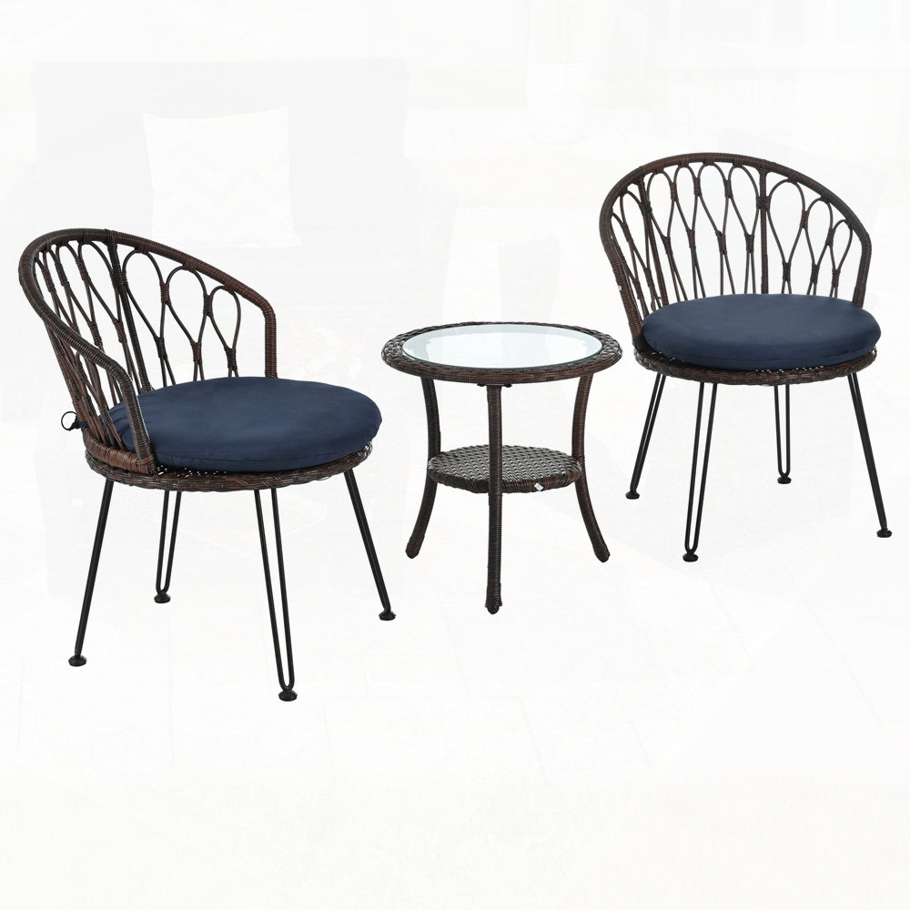 Bay Isle Home™ 2 Rattan Single Chairs with A Glass Round Table ...