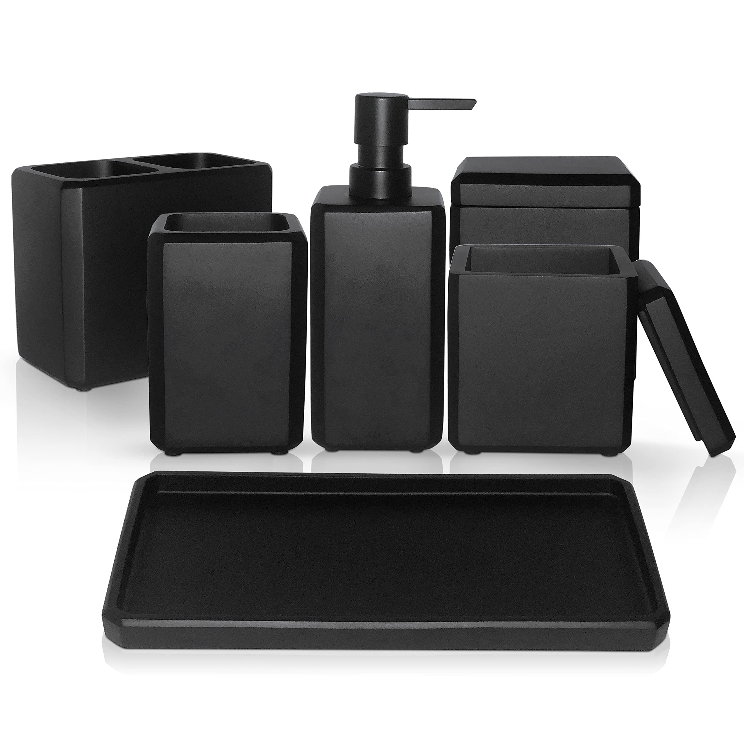 Hokku Designs 6 Pcs Matte Black Bathroom Accessory Set, Liquid Soap ...