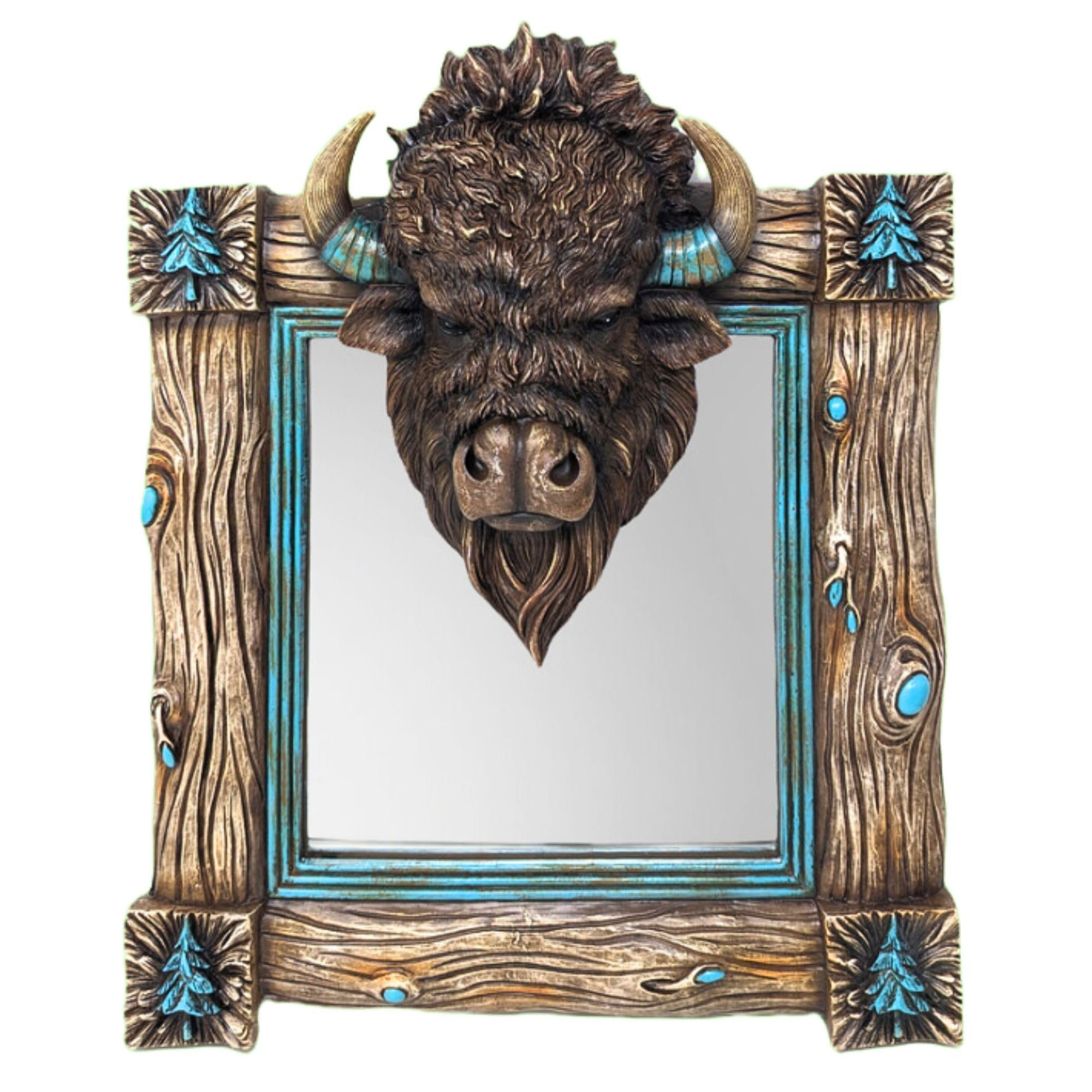 Millwood Pines Rustic Faux Wood Bison Bust Mirror - Southwest & Native ...