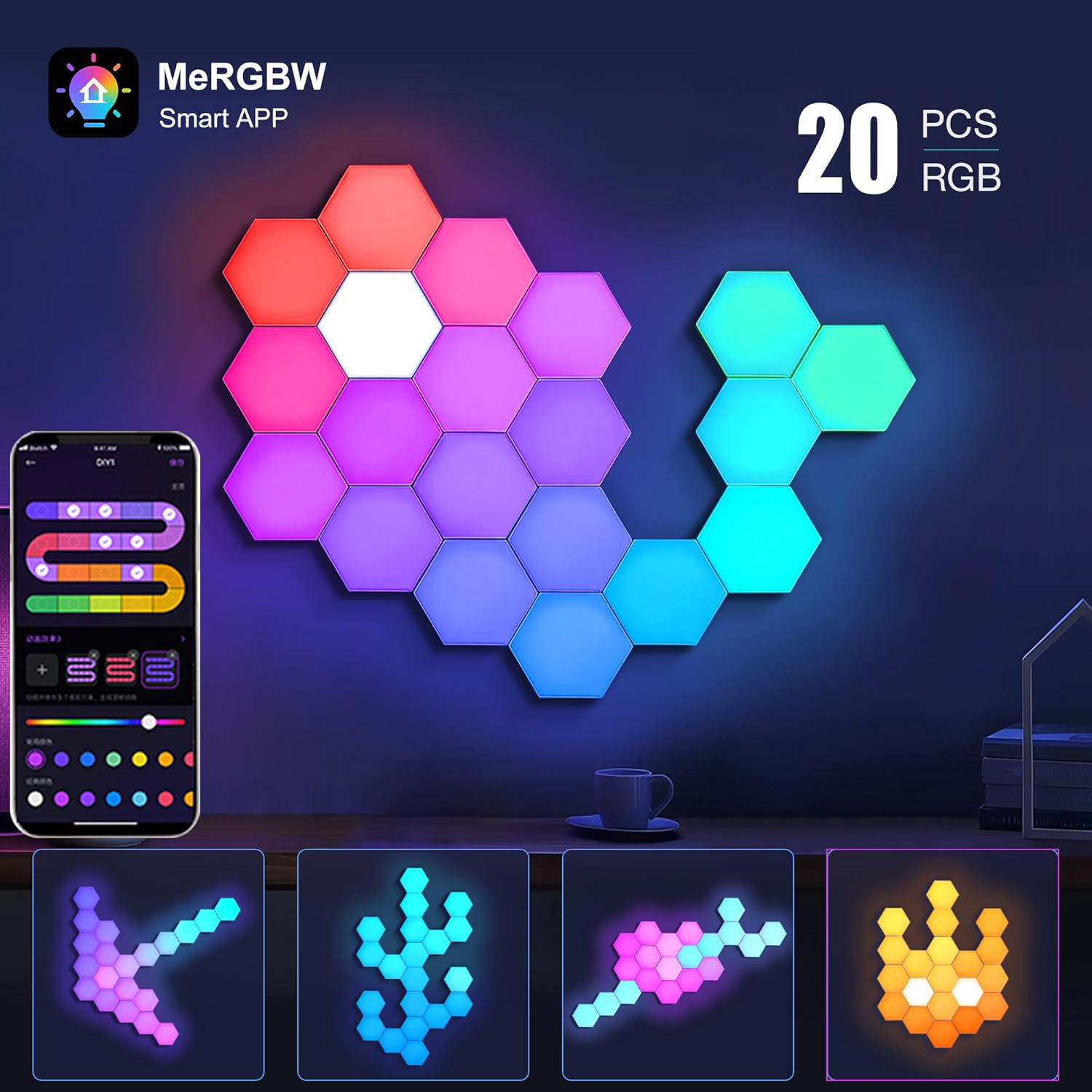 Co-t Hexagon Smart Led Wall Lights With Music Sync & App Control ...