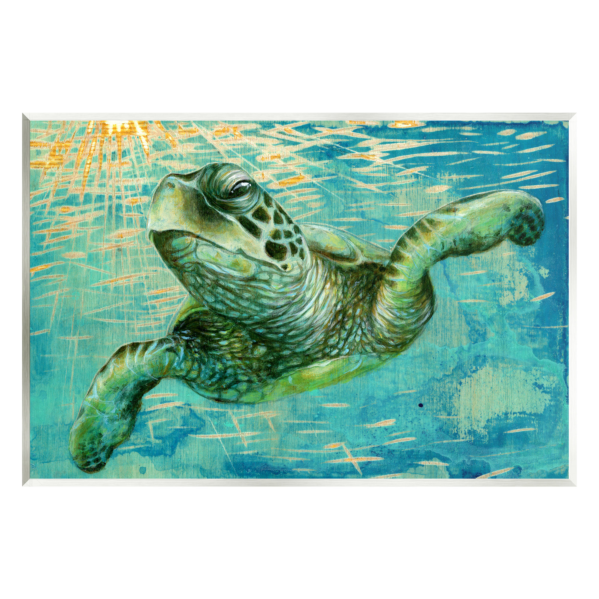 Stupell Industries Ba-016-Framed Turtle And Abstract Rays On Canvas by ...