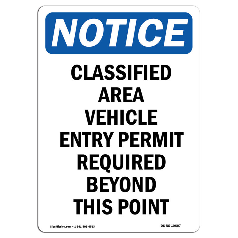 SignMission Classified Area Vehicle Entry Sign | Wayfair