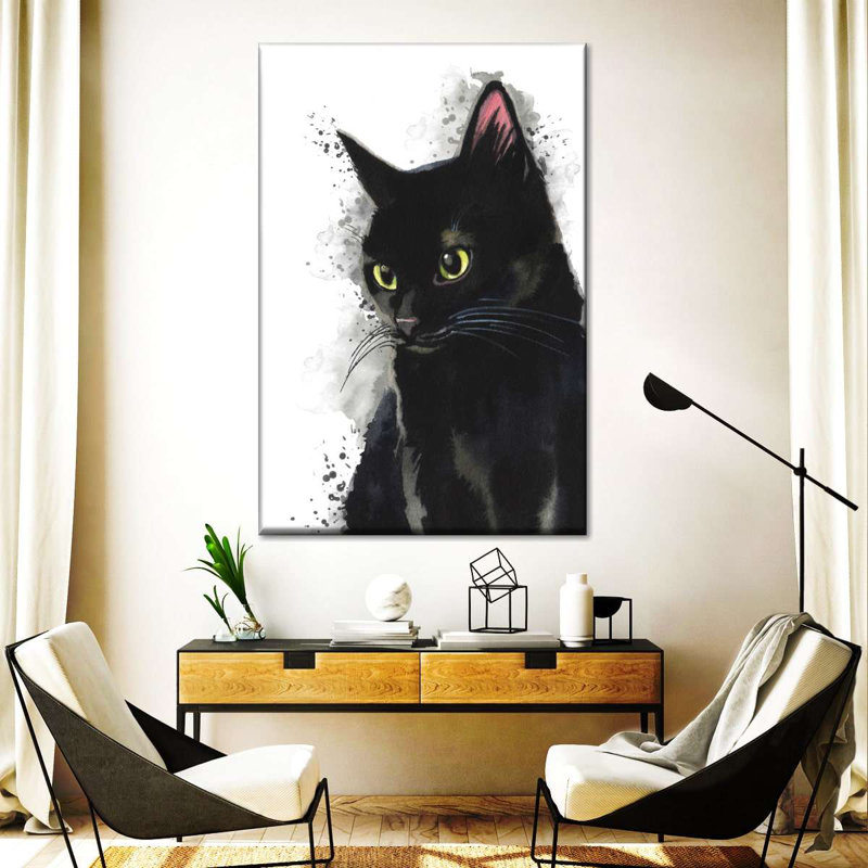 Ebern Designs Simple Black Cat On Canvas Print | Wayfair