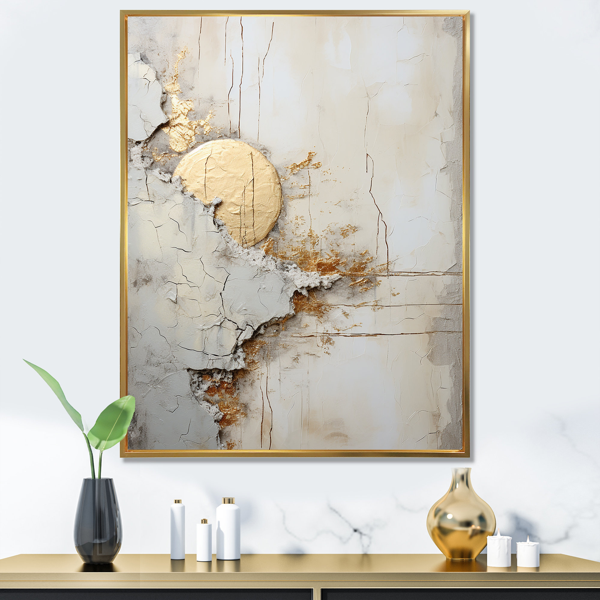 Design Art grey and white nature split - Abstract Shapes Framed Canvas ...