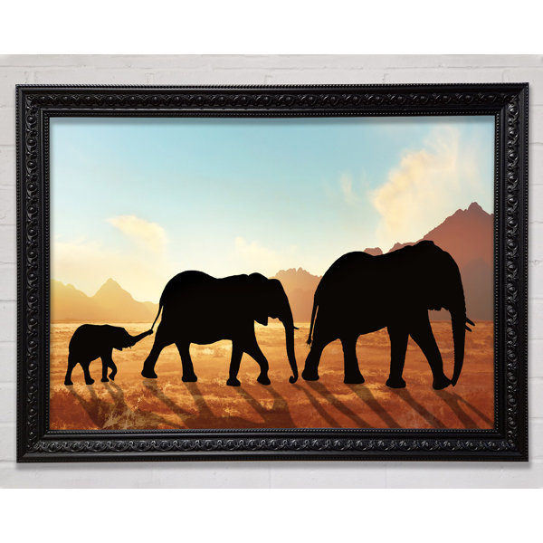 Bright Star Elephants Sillouette Walking - Single Picture Frame Print ...