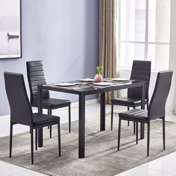 Ebern Designs 4 - Person Dining Table Set Tempered Glass & Iron ...