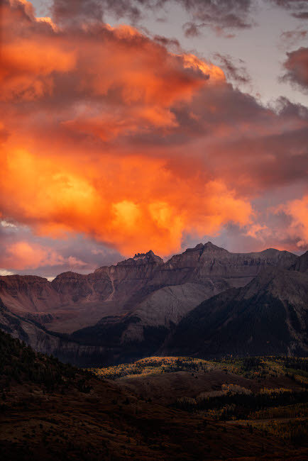 Millwood Pines USA Colorado San Juan Mountains Autumn sunset over the ...