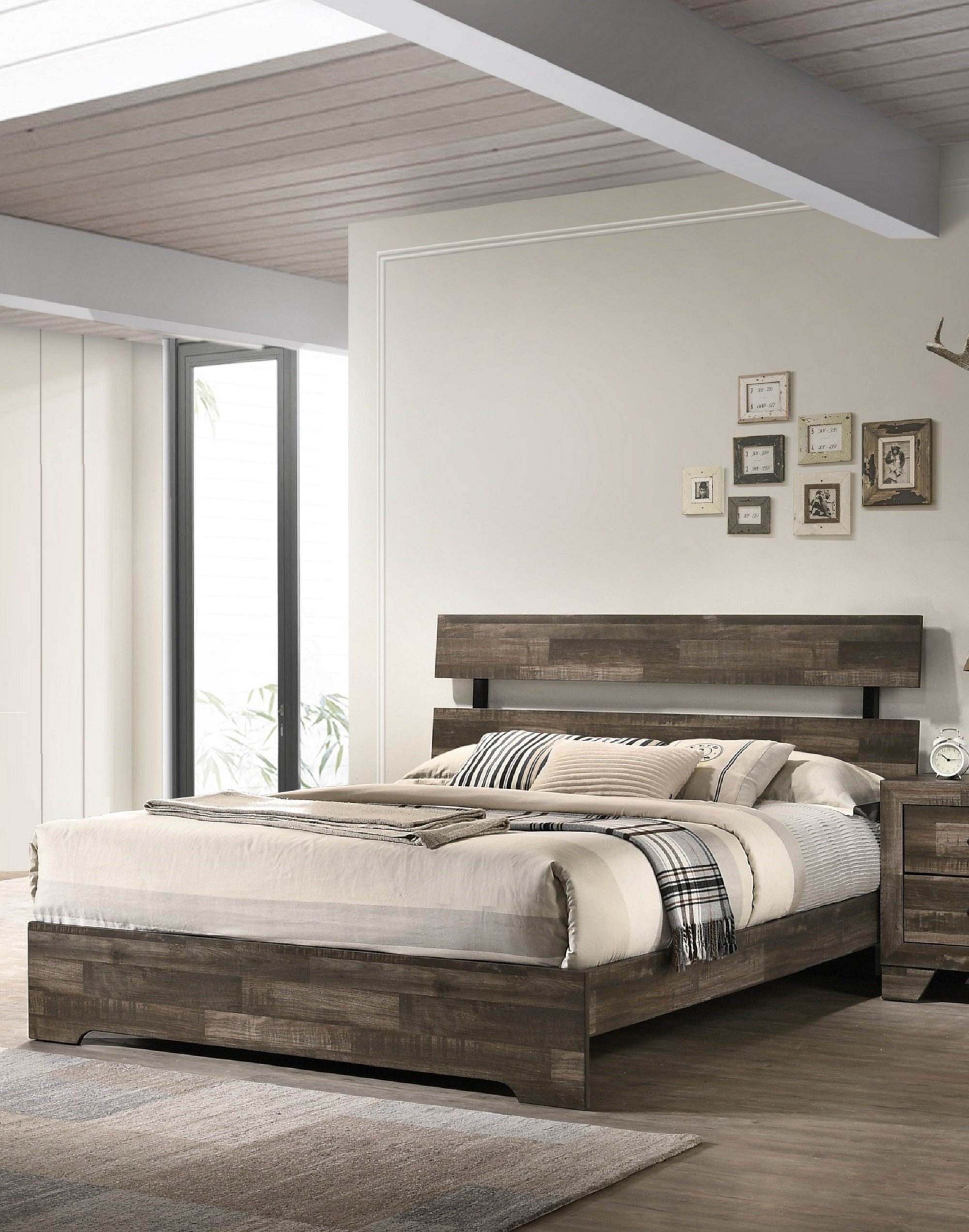 Union Rustic 1pc Rustic Full Platform Bed Slat Headboard Low-profile ...