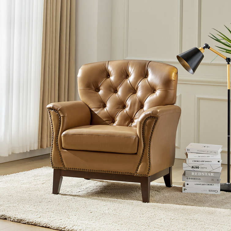 Wildon Home® Nariana Traditional Genuine Leather Chair with Solid Wood ...