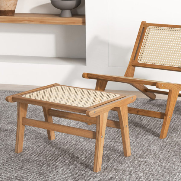 Bay Isle Home™ Natural Teak Wooden Foot Rest with Handwoven Rattan ...