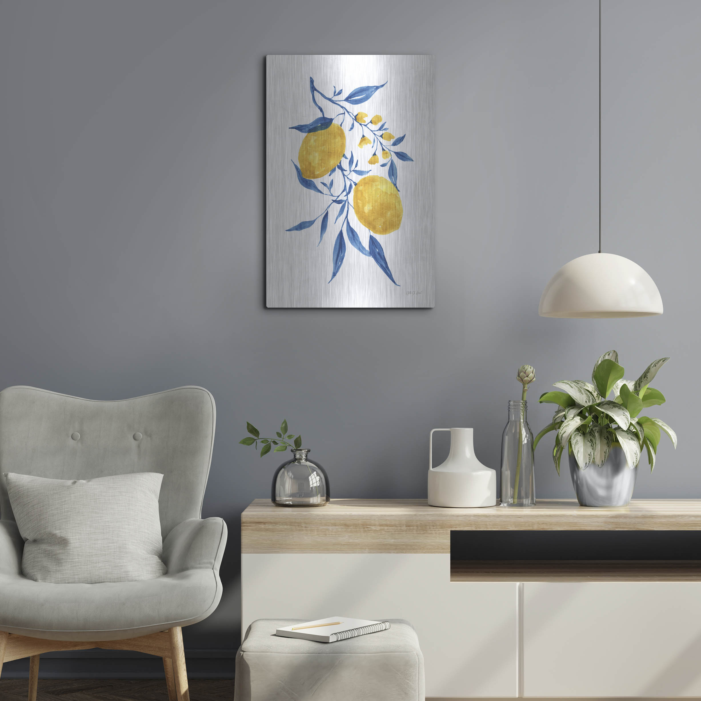 Luxe Metal Art 'Blue Leaf Lemons 2' by Yvette St. Amant Metal Wall Art ...