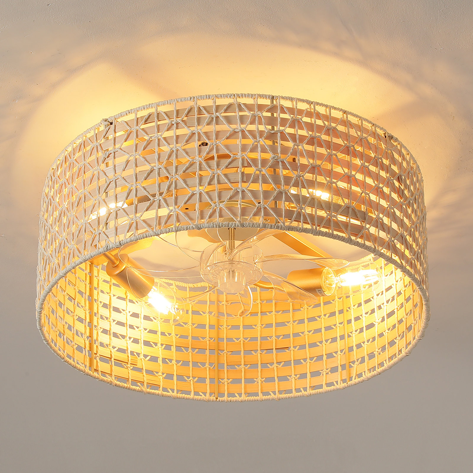 Dakota Fields 20”rattan Ceiling Fan With Light And Remote Control For ...