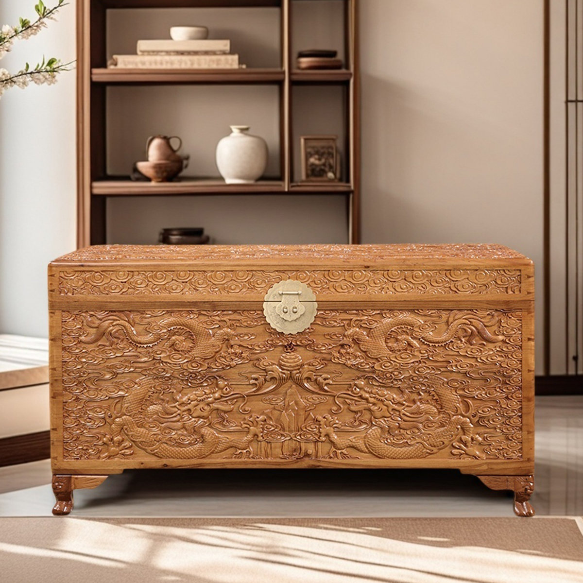HUGESTO Hand-Carved Solid Wood Small Accent Trunk | Wayfair
