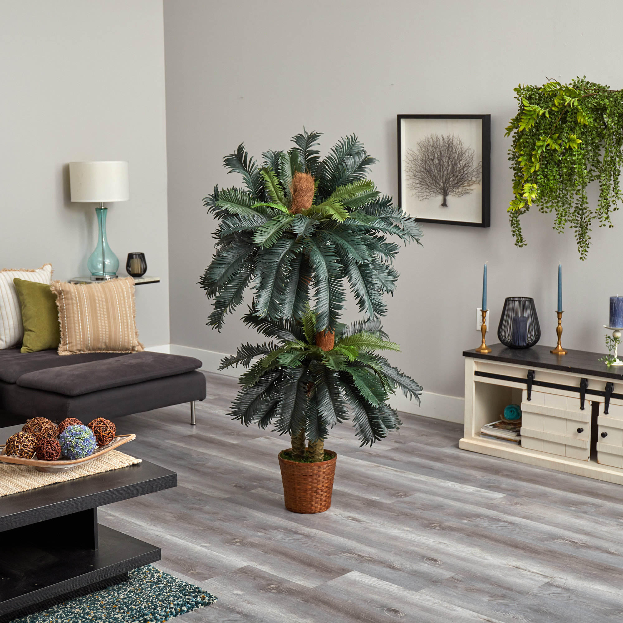 Primrue 5Ft. And 3Ft. Double Sago Palm Artificial Tree With Basket ...