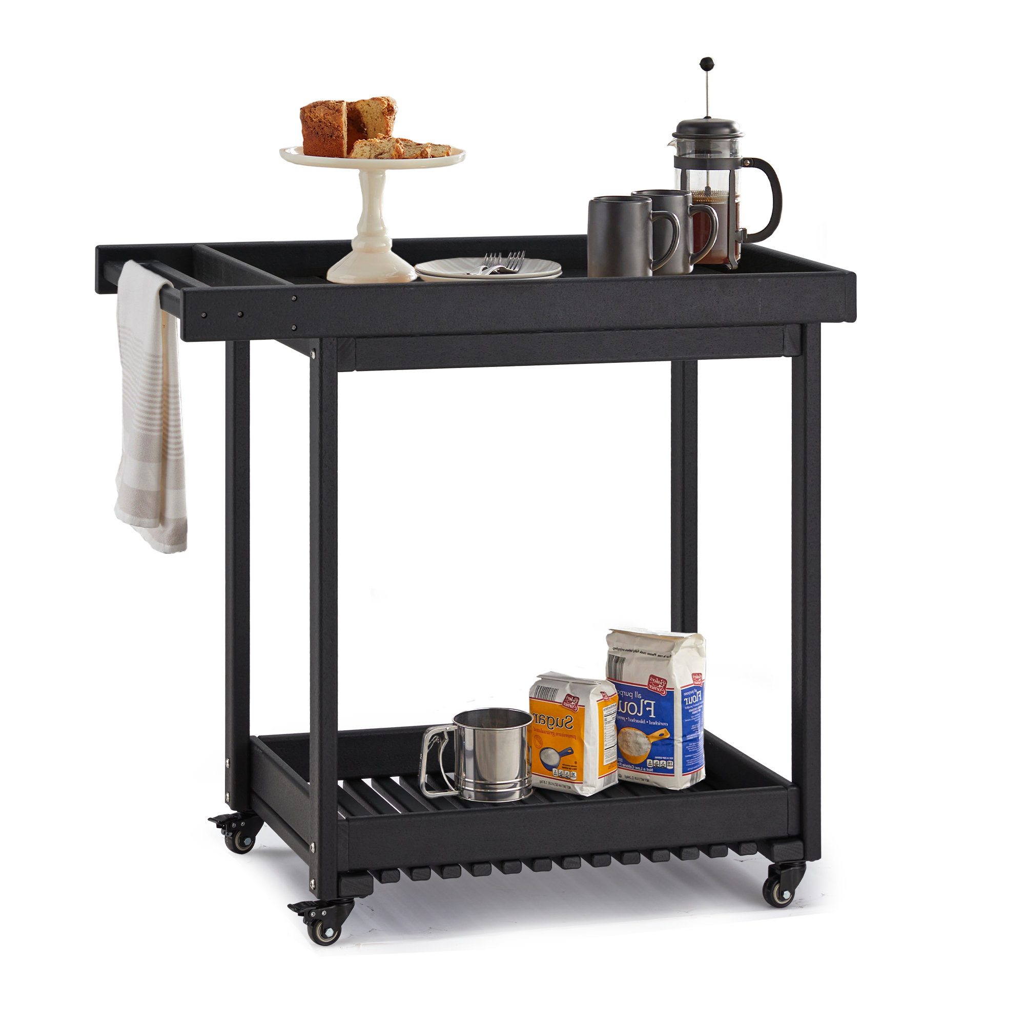 Winston Porter 2-Tier Kitchen Cart Island, Hdpe Rolling Kitchen Island ...
