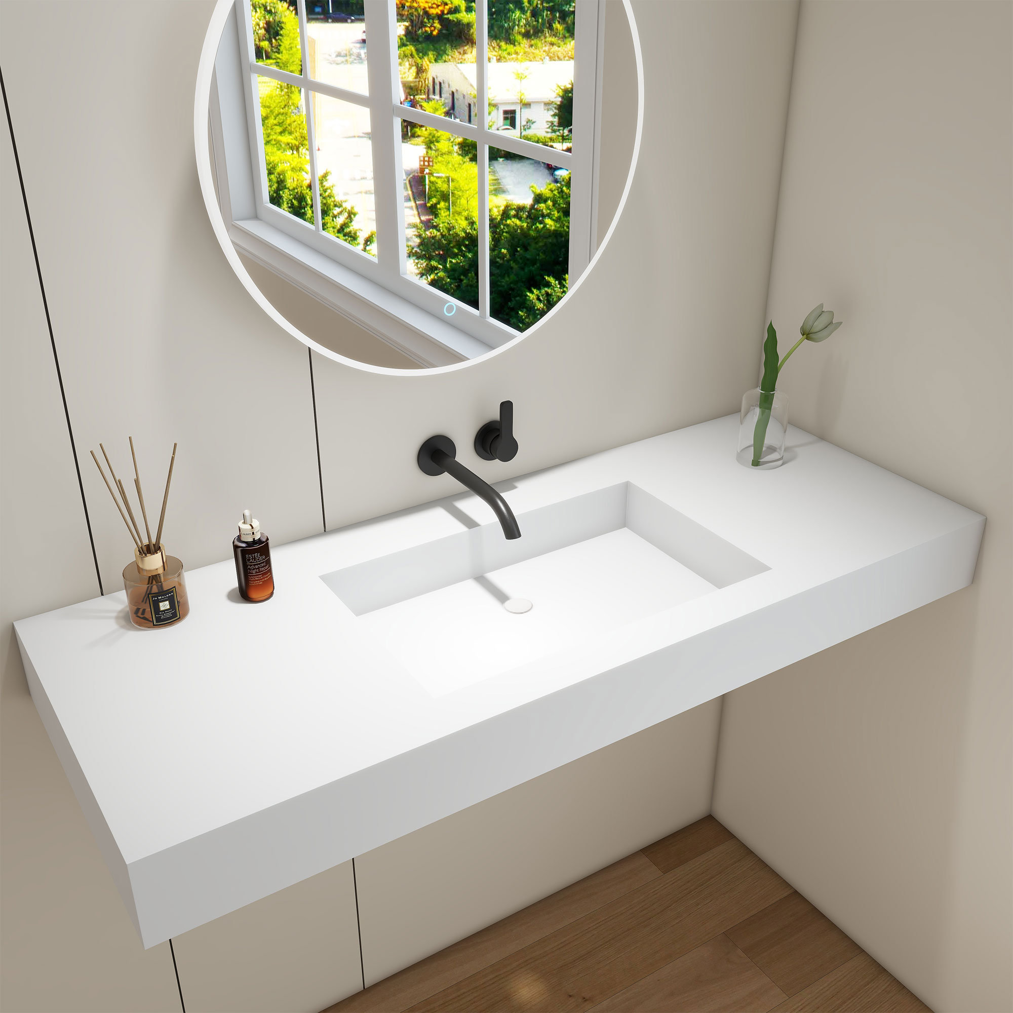 FRALIMK 18.9'' Matte White Solid Surface Rectangular Wall Mount Bathroom Sink for Hotel ...