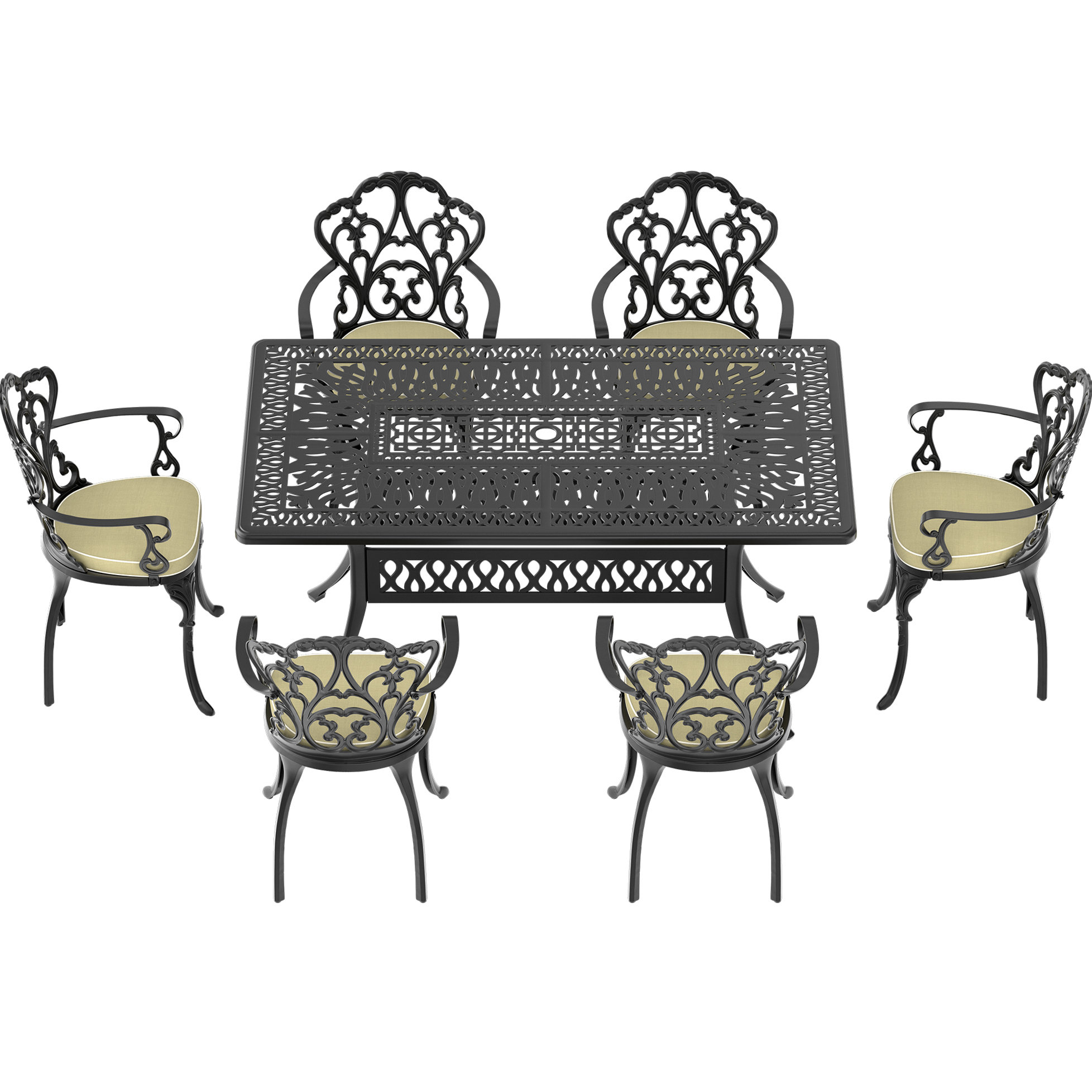 Charlton Home® 7 Cast Aluminum Patio Assembly With Cushions - Black ...