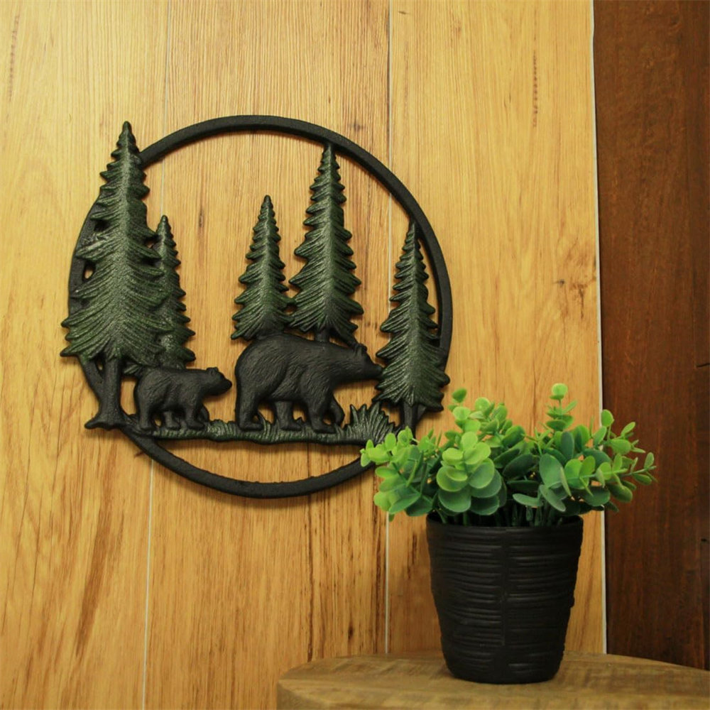 Millwood Pines Cast Iron Black Bears In Forest Indoor/Outdoor ...