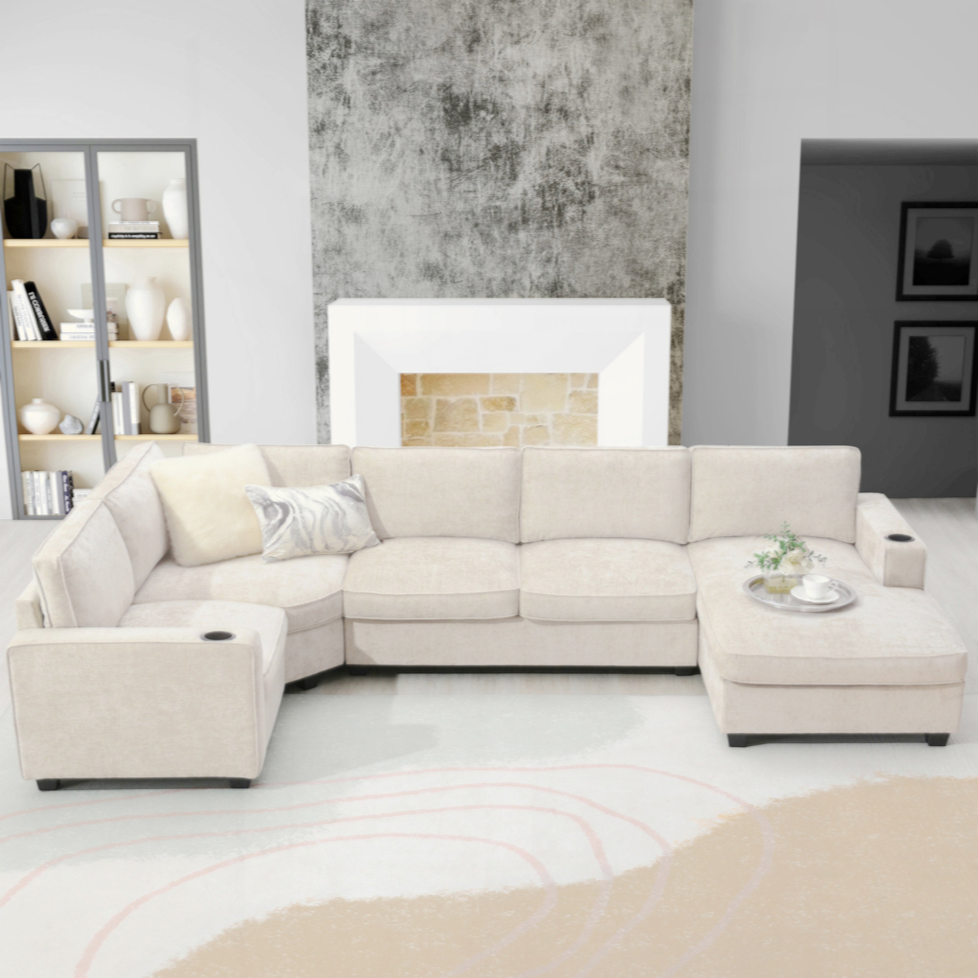 Latitude Run® U Shaped Sectional Sofa,6 Seat Chenille Corner Couch Set ...