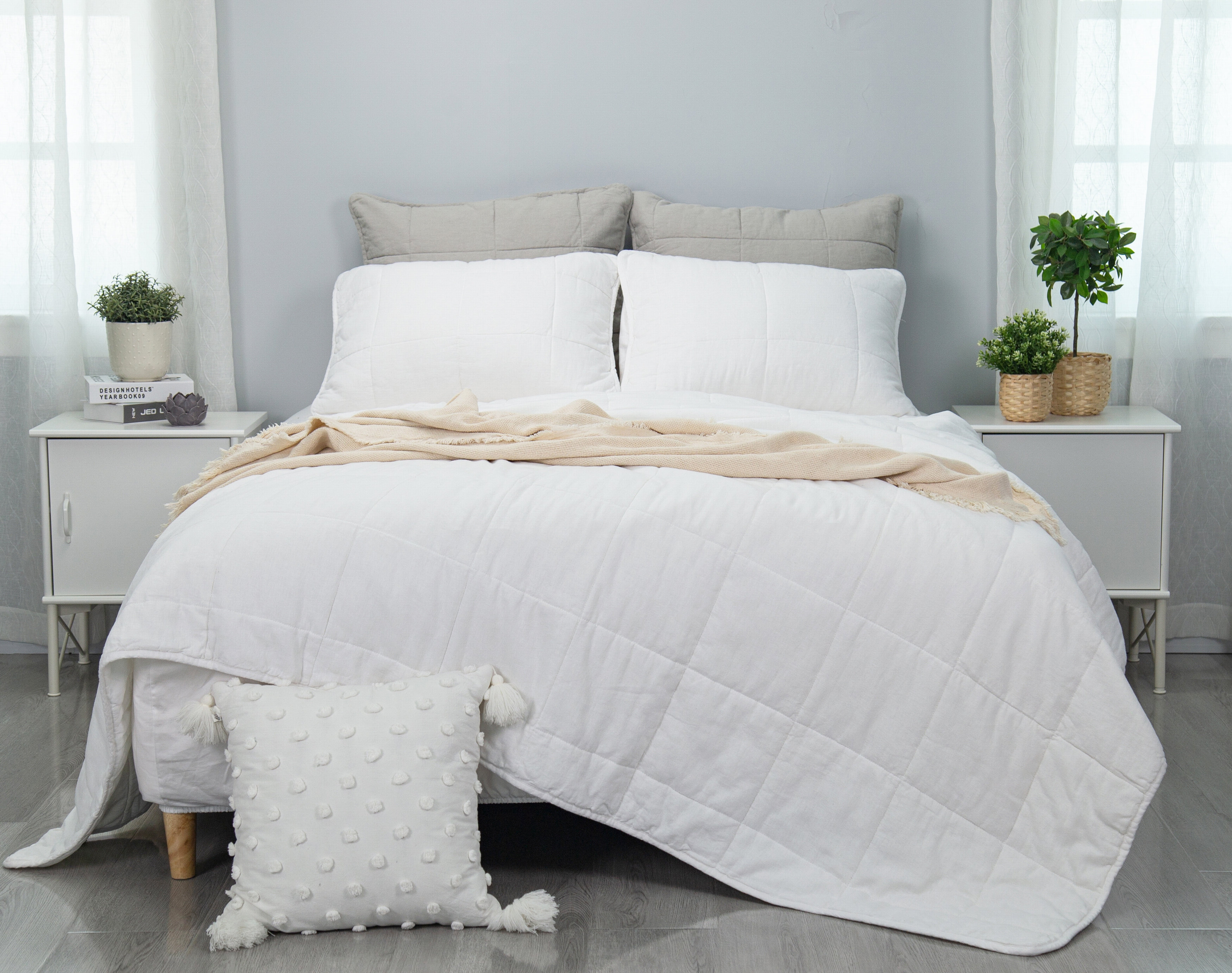 MeadowPark Stone Washed Linen Blend Box Stitch Quilt and Pillow Shams ...