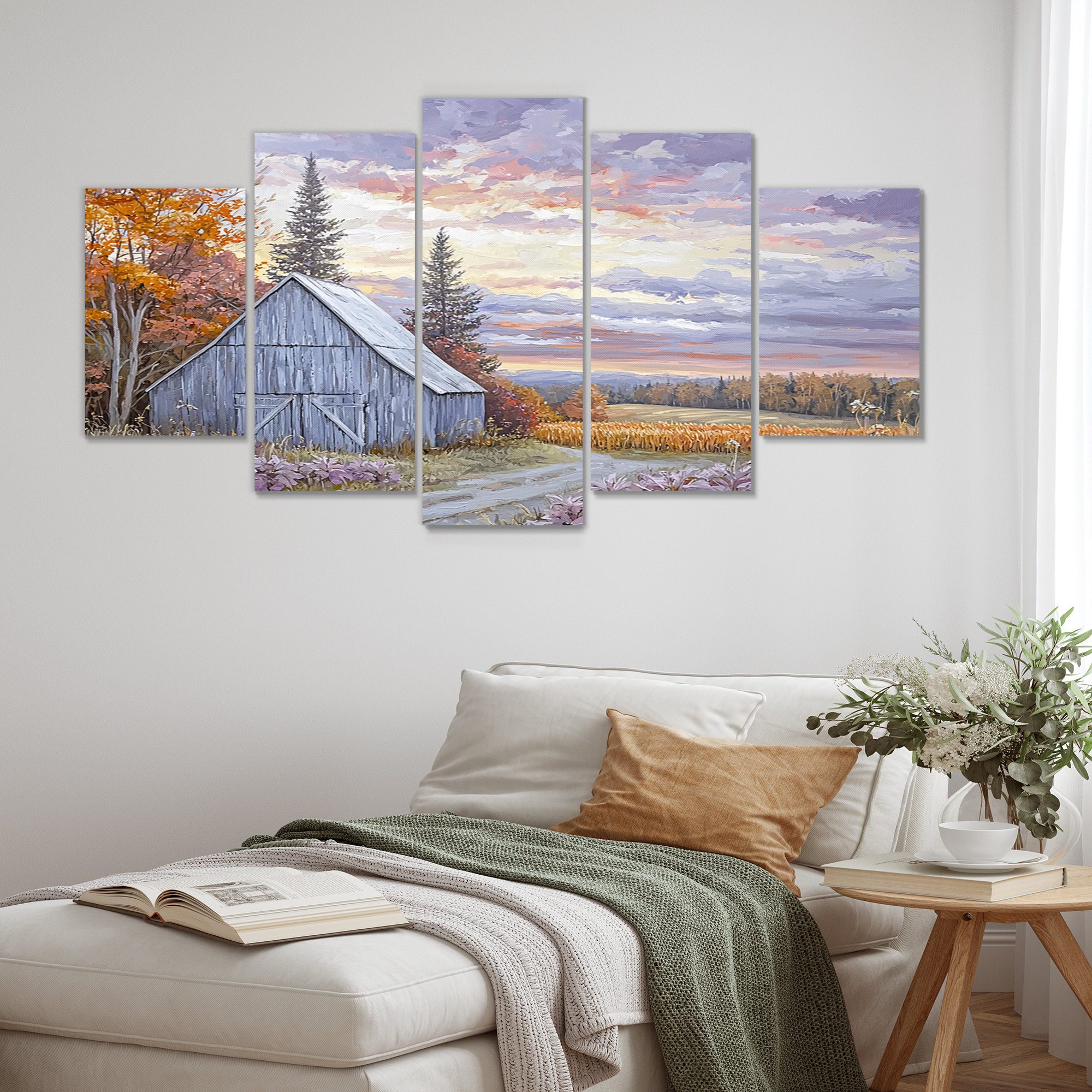 August Grove® Purple Farm Landscape Autumn Harvest - Farmhouse Wall Art ...