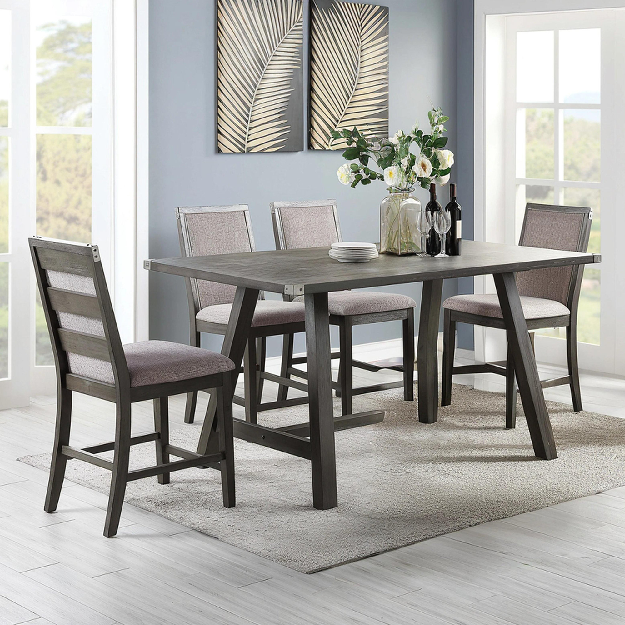 Red Barrel Studio® Contemporary 7pc Dining Set Wooden Rectangle Counter ...