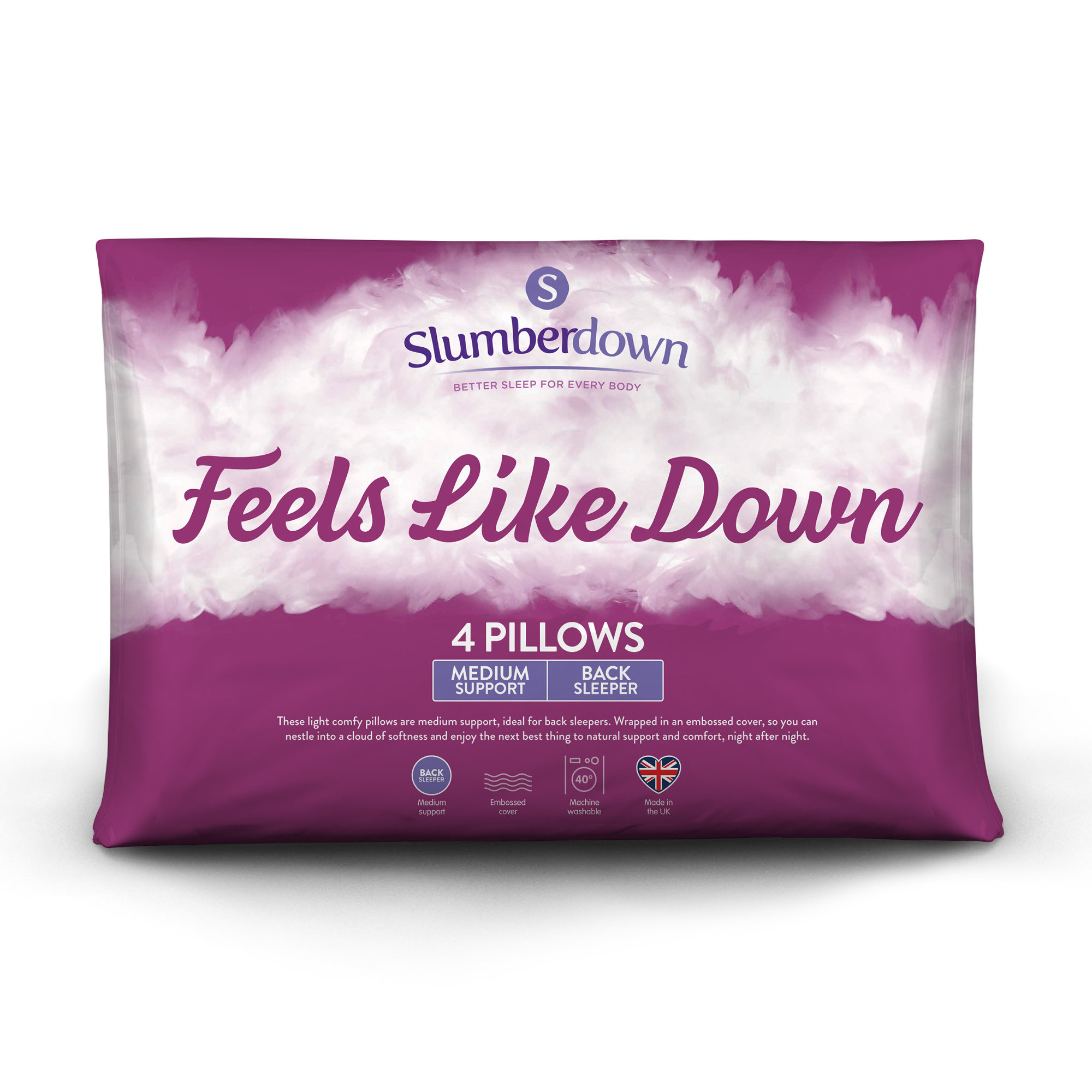 Slumberdown Feels Like Down Pillows Medium Support Back Sleeper for ...