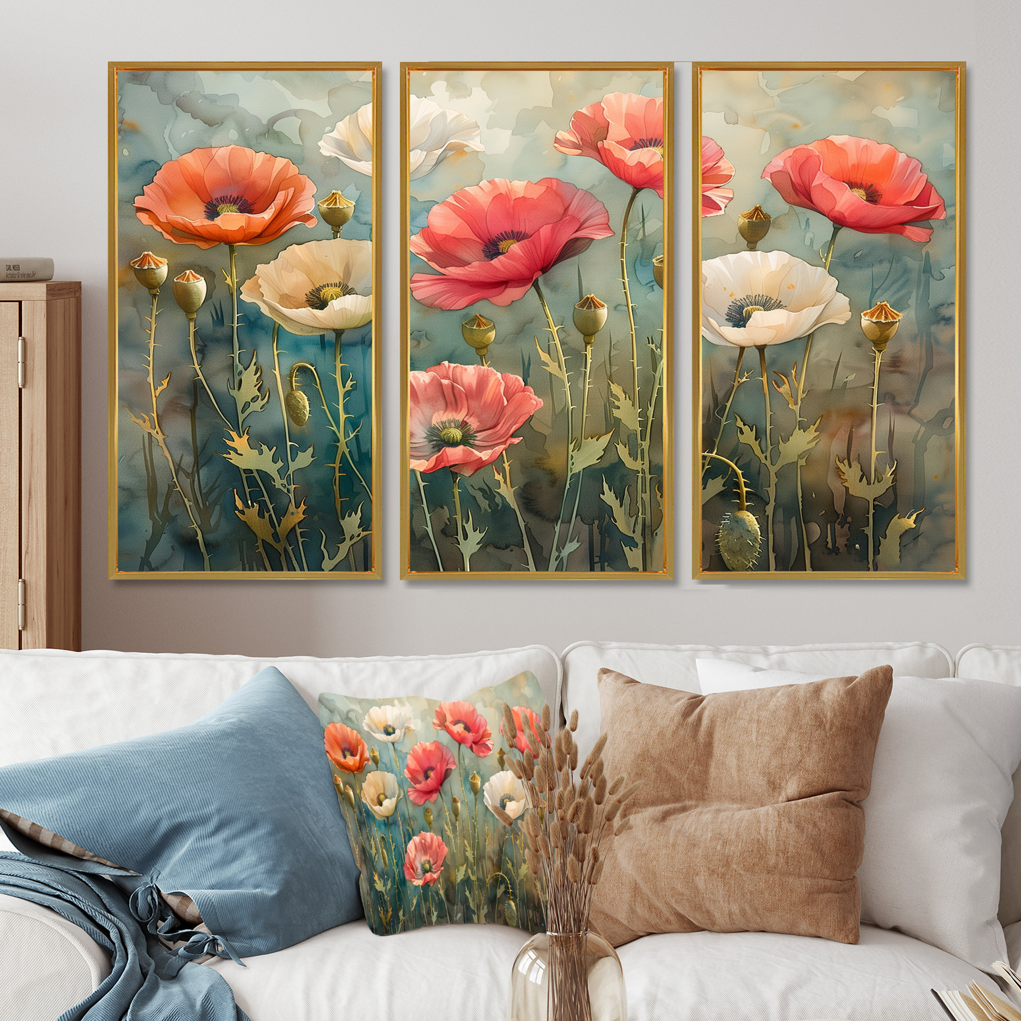 Design Art Pink And White Garden Party Poppies Flowers - Poppies Wall ...