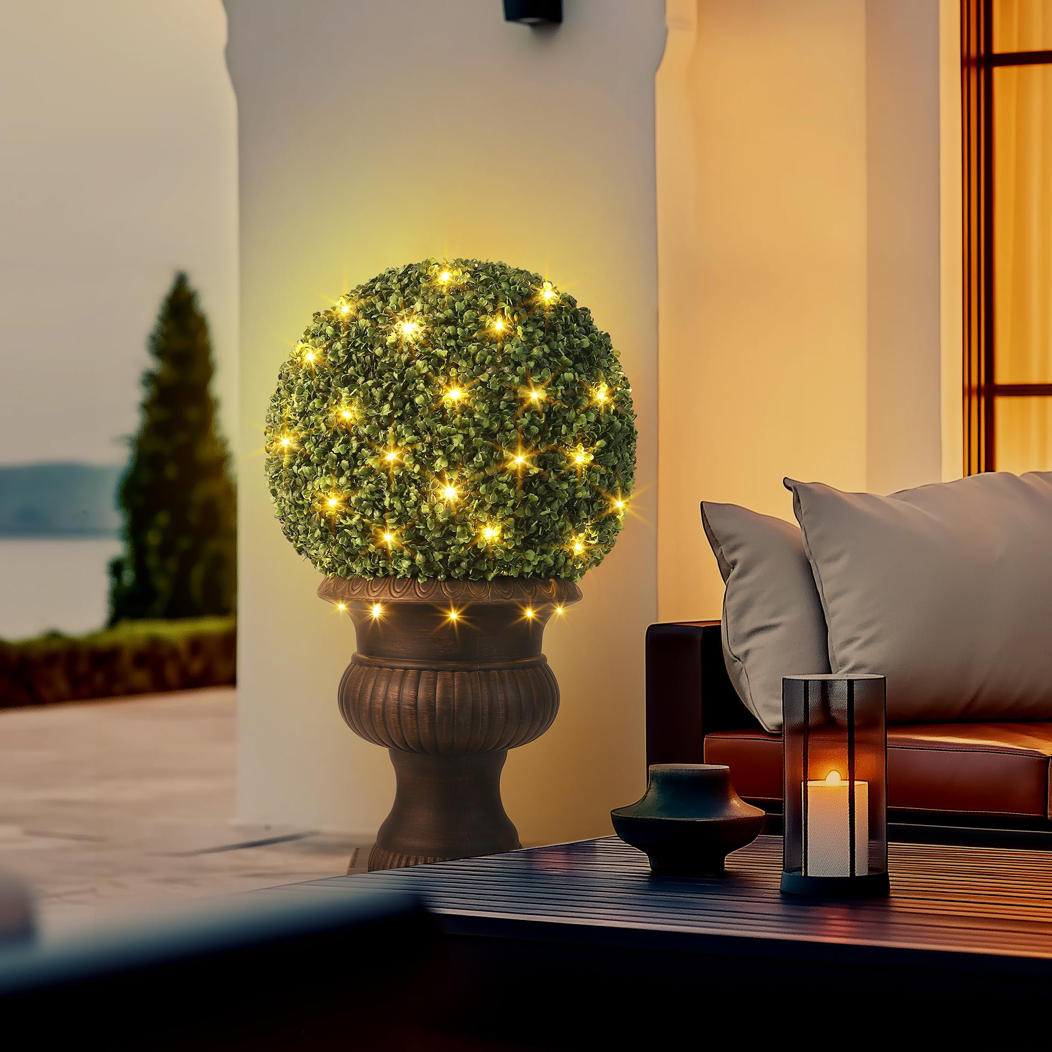 Primrue 2 Pcs 20” Artificial Plant Topiary Ball, Pre-Lit Artificial ...