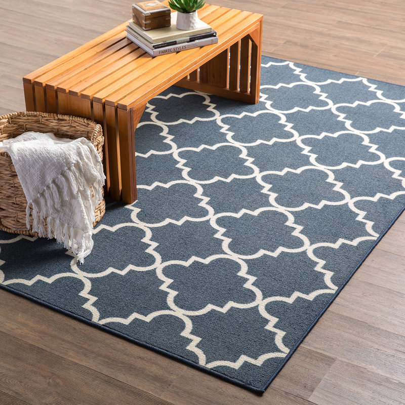 Winston Porter Shondra Geometric Navy/Cream Area Rug & Reviews | Wayfair