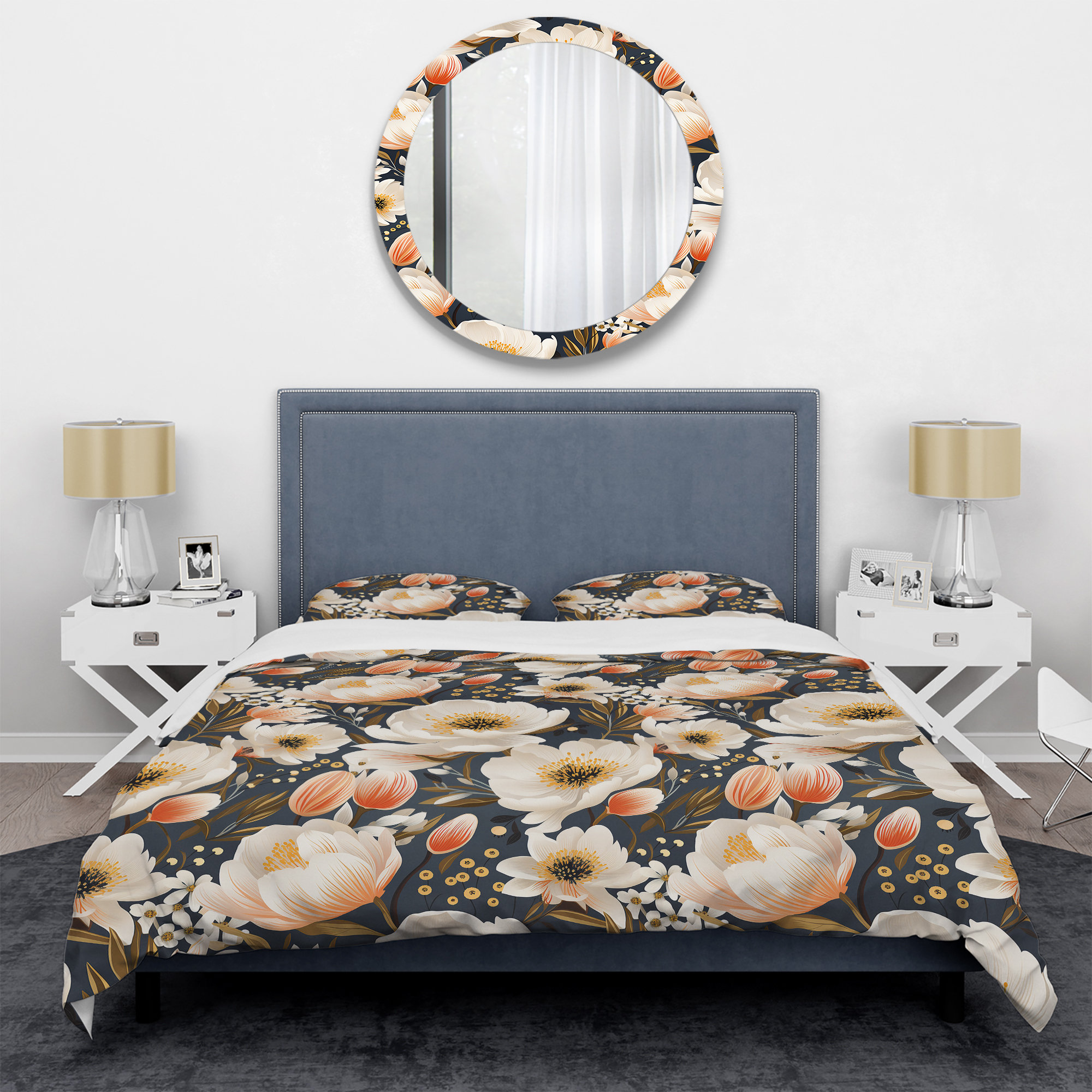 Design Art Beige Coastal Elegance Floral Pattern I - Floral Duvet Cover ...