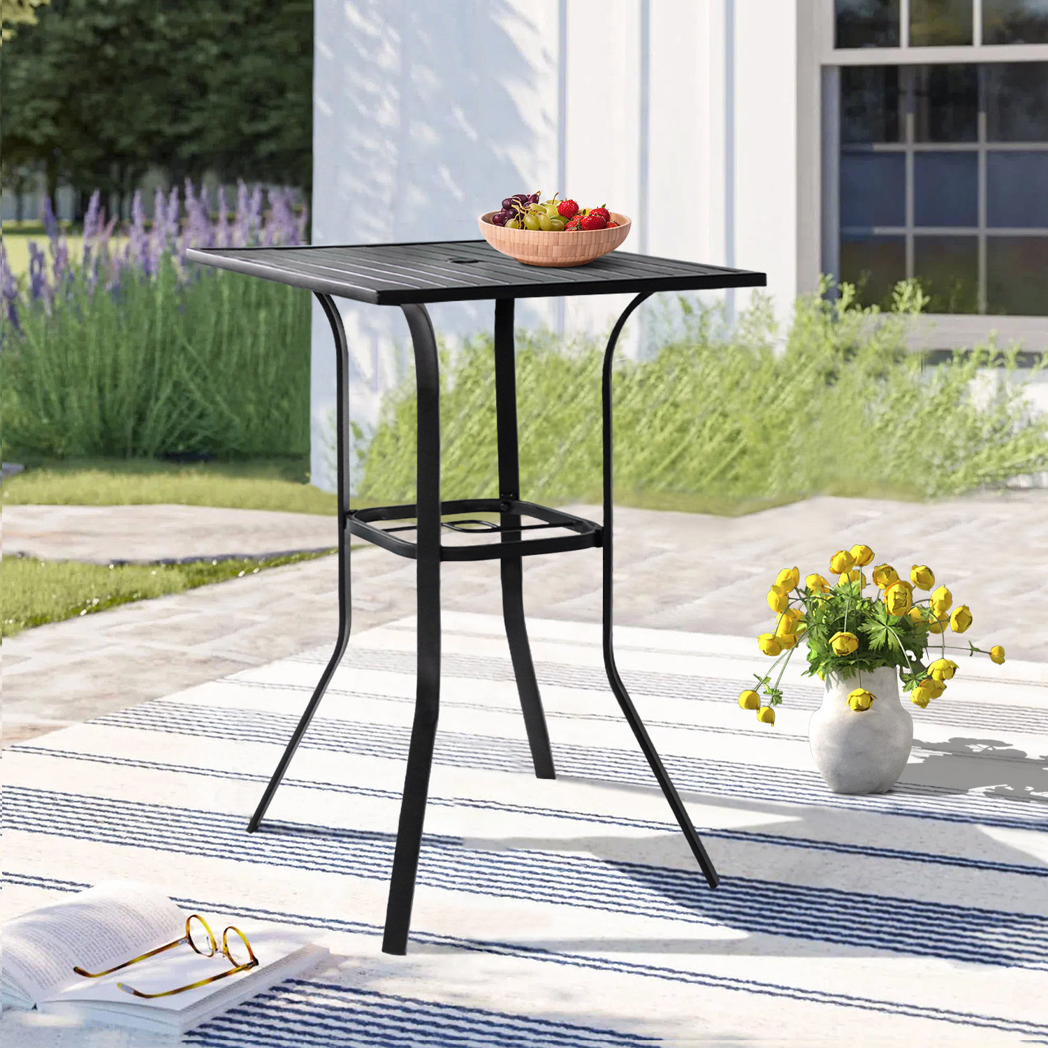 Winston Porter Jayc Metal Patio Bar Table with 1.65" Umbrella Hole ...