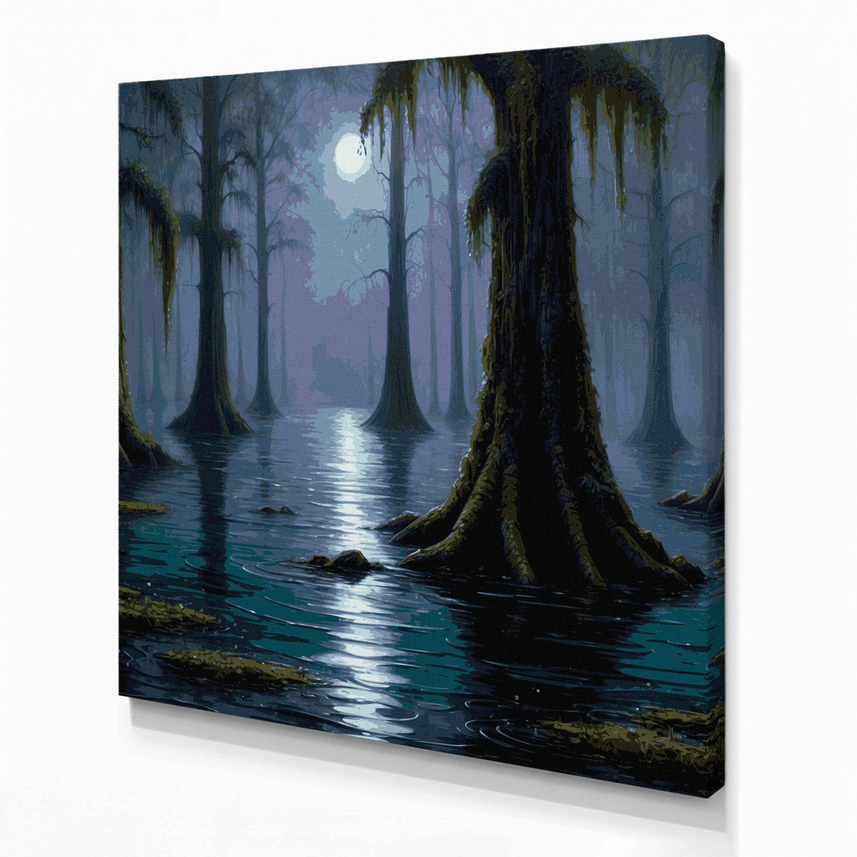 Dakota Fields SciFi Misty swamp bog scene Black Canvas Wall Art ...