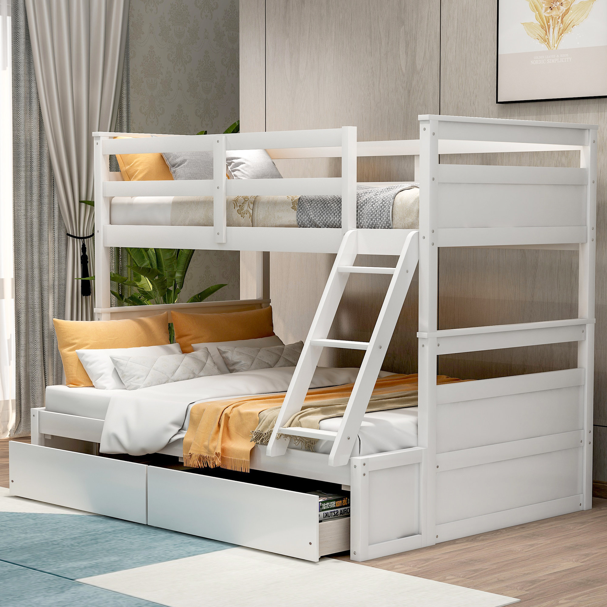 17 Stories Twin Over Full / Double Bunk Bed With Storage - Espresso(OLD ...