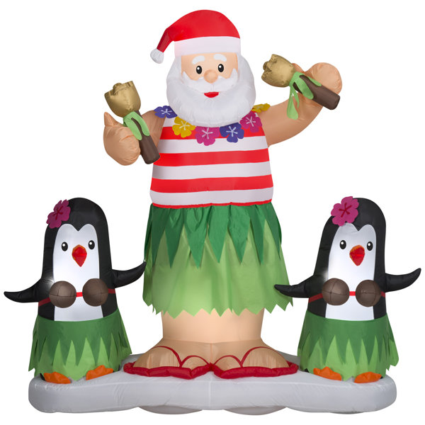 Gemmy Industries Animated Christmas Inflatable Hula Santa and Penguins ...
