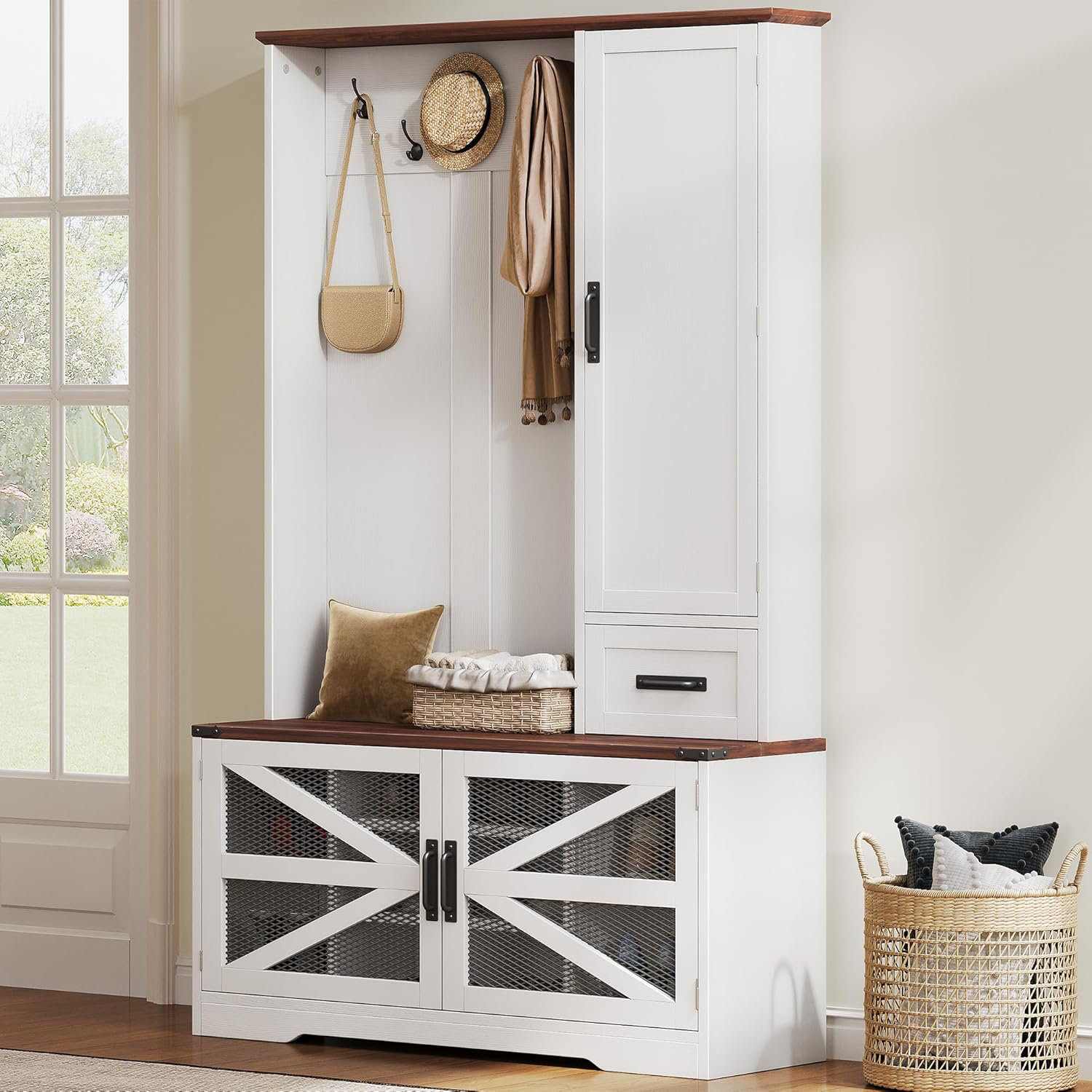 AGROTECH AVS Hall Tree with Bench and Shoe Storage, Mudroom Storage Modern Entryway Hall Tree ...