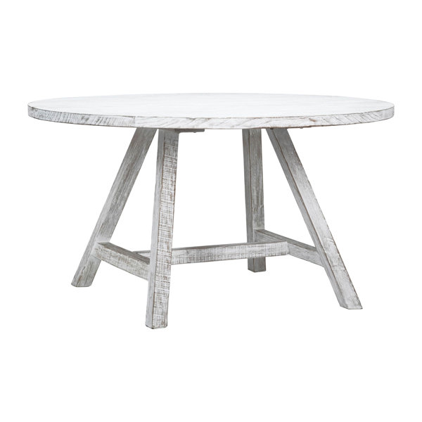 Gracie Oaks Janiecia 56" Round White Wash Dining Table with 4 Leg ...