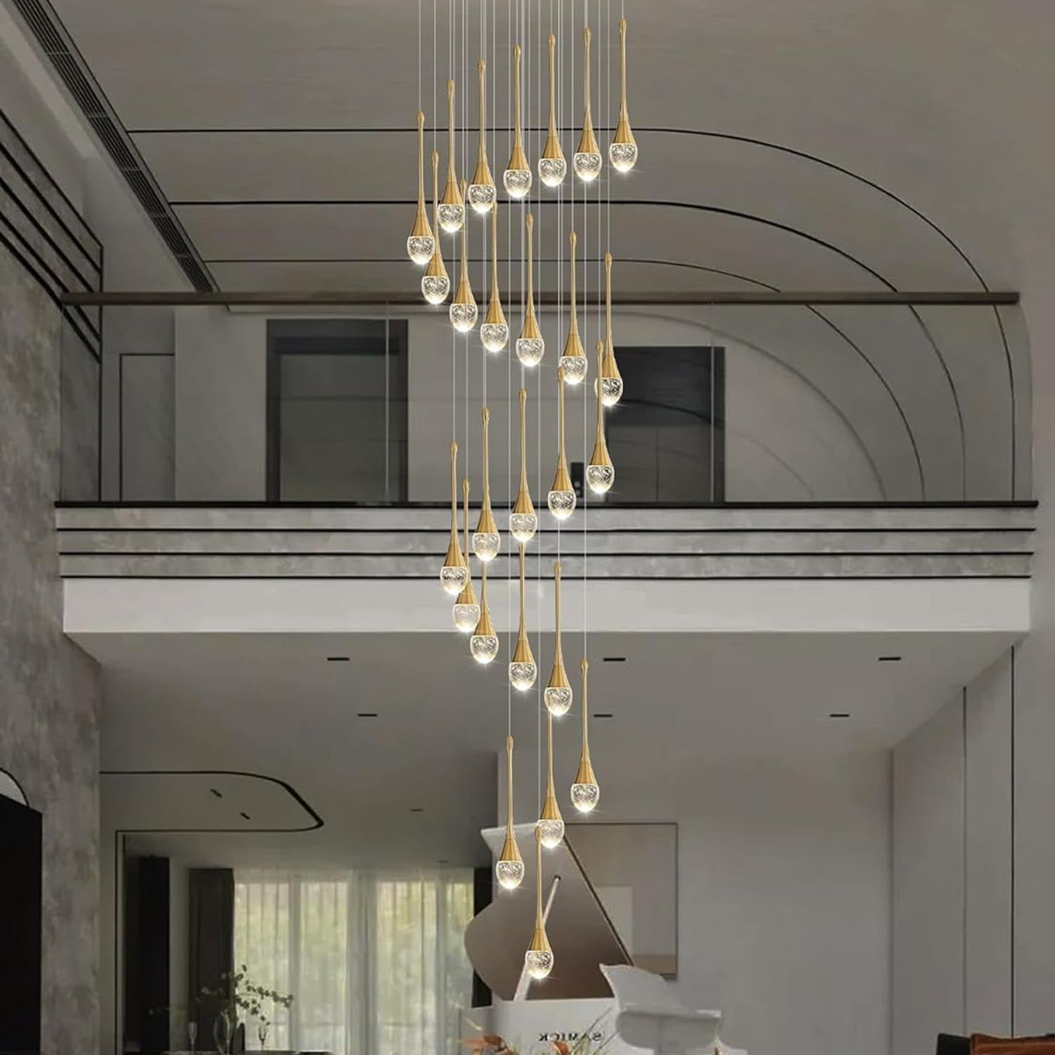 Everly Quinn 138''Long Spiral Crystal Chandeliers 26-Lights Gold Bubble ...