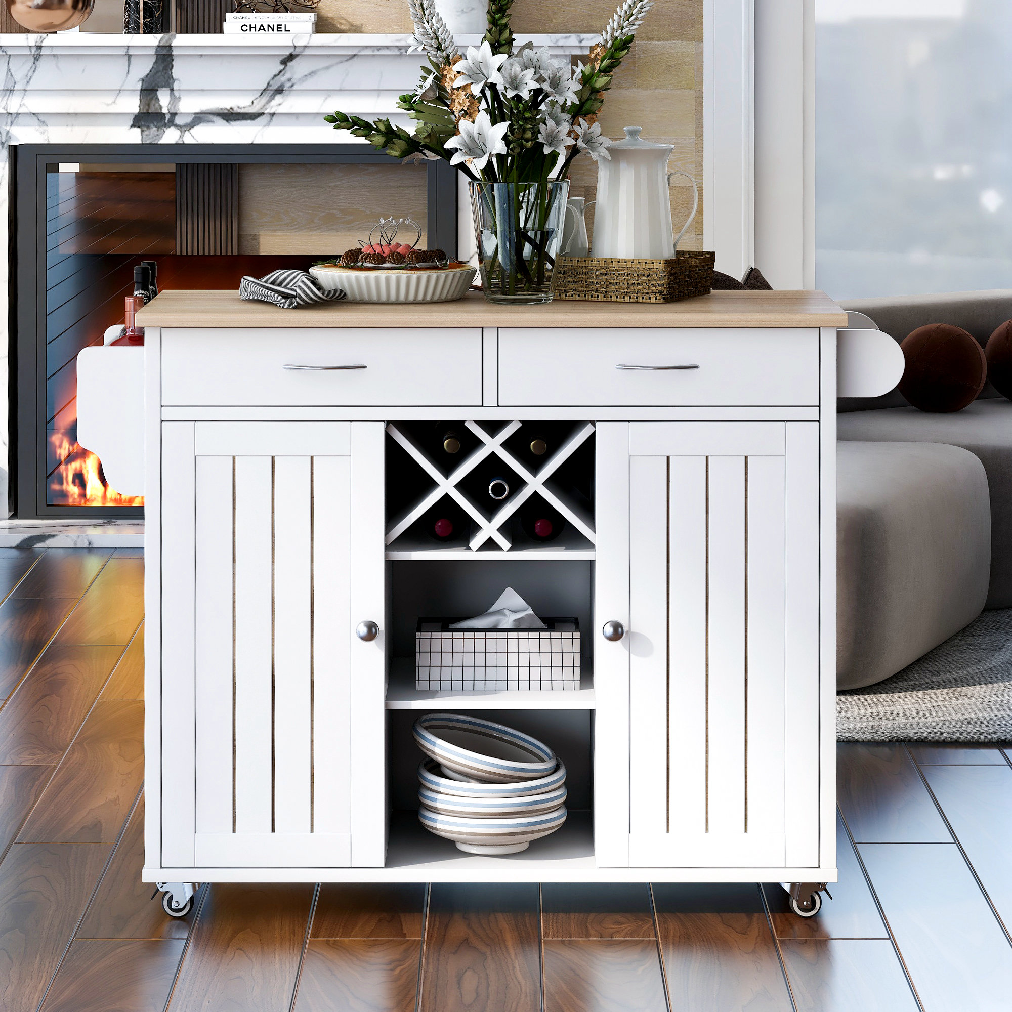 Red Barrel Studio® Kitchen Island Cart With Two Storage Cabinets And ...