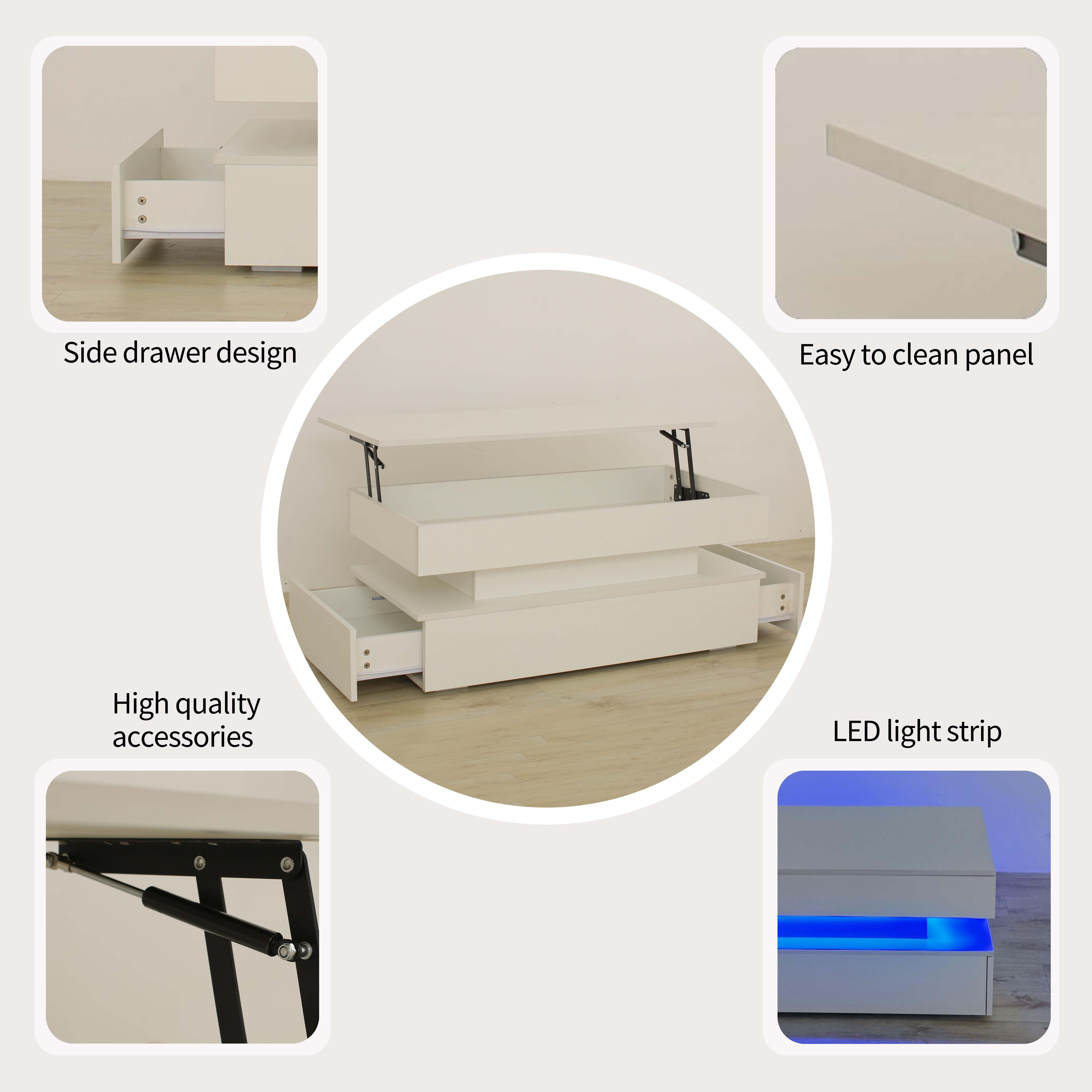 Ebern Designs Ali Foldable 3-Tier Coffee Table with Storage Drawers ...